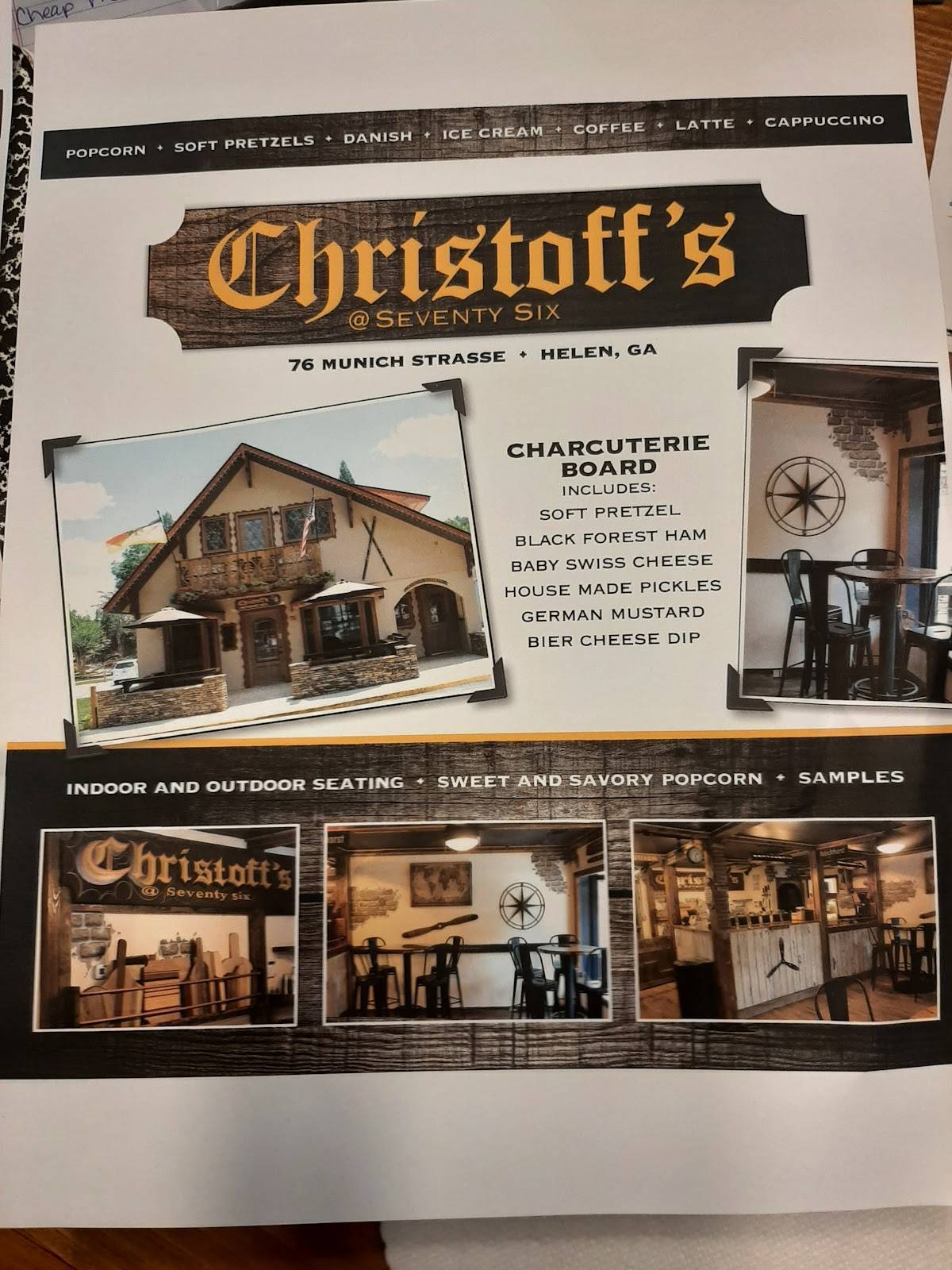 Menu at Christoff’s @ Seventy-Six Bavarian Biergarten restaurant, Helen