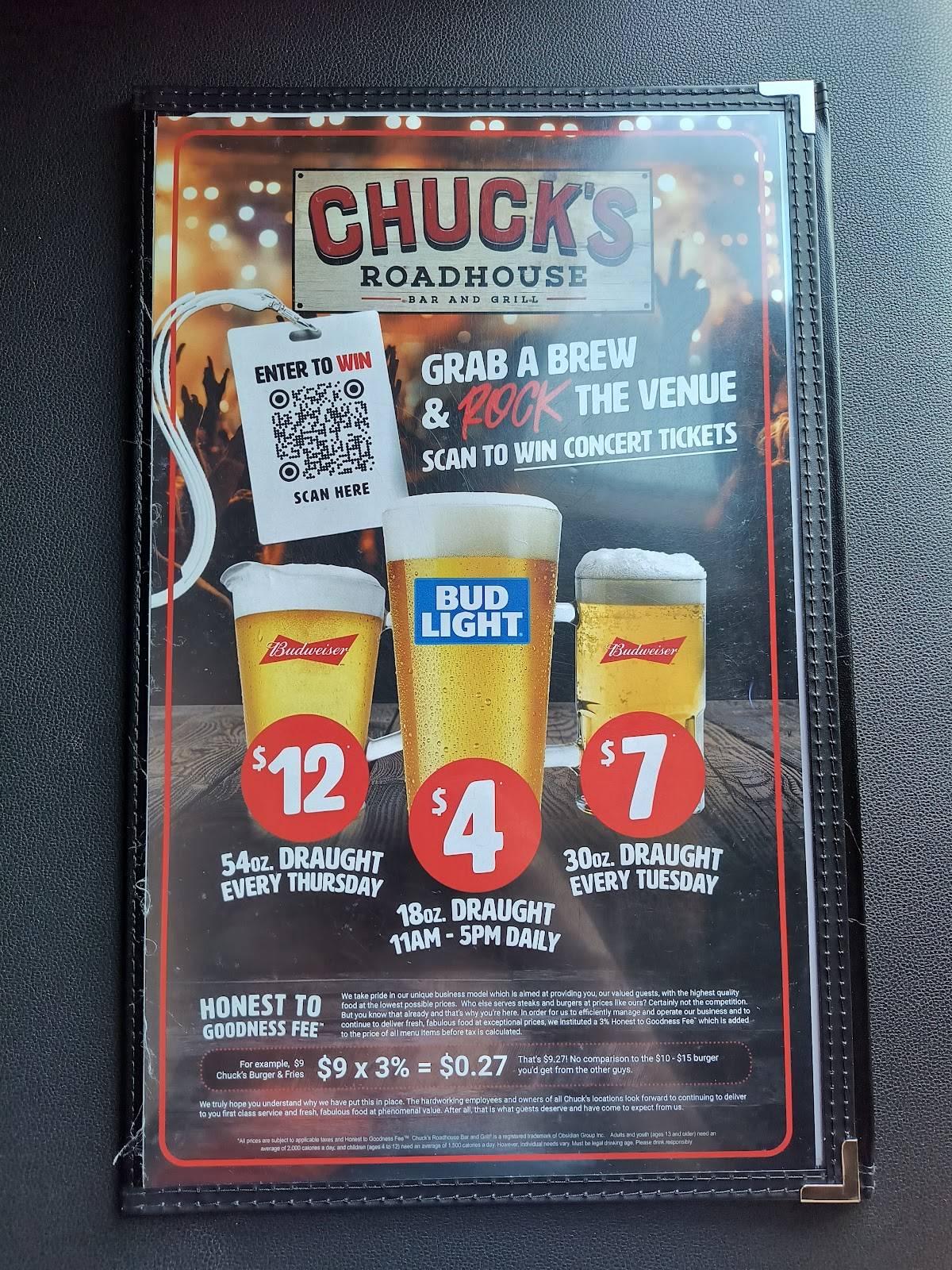 Menu at Chuck’s Roadhouse Bar and Grill, Owen Sound