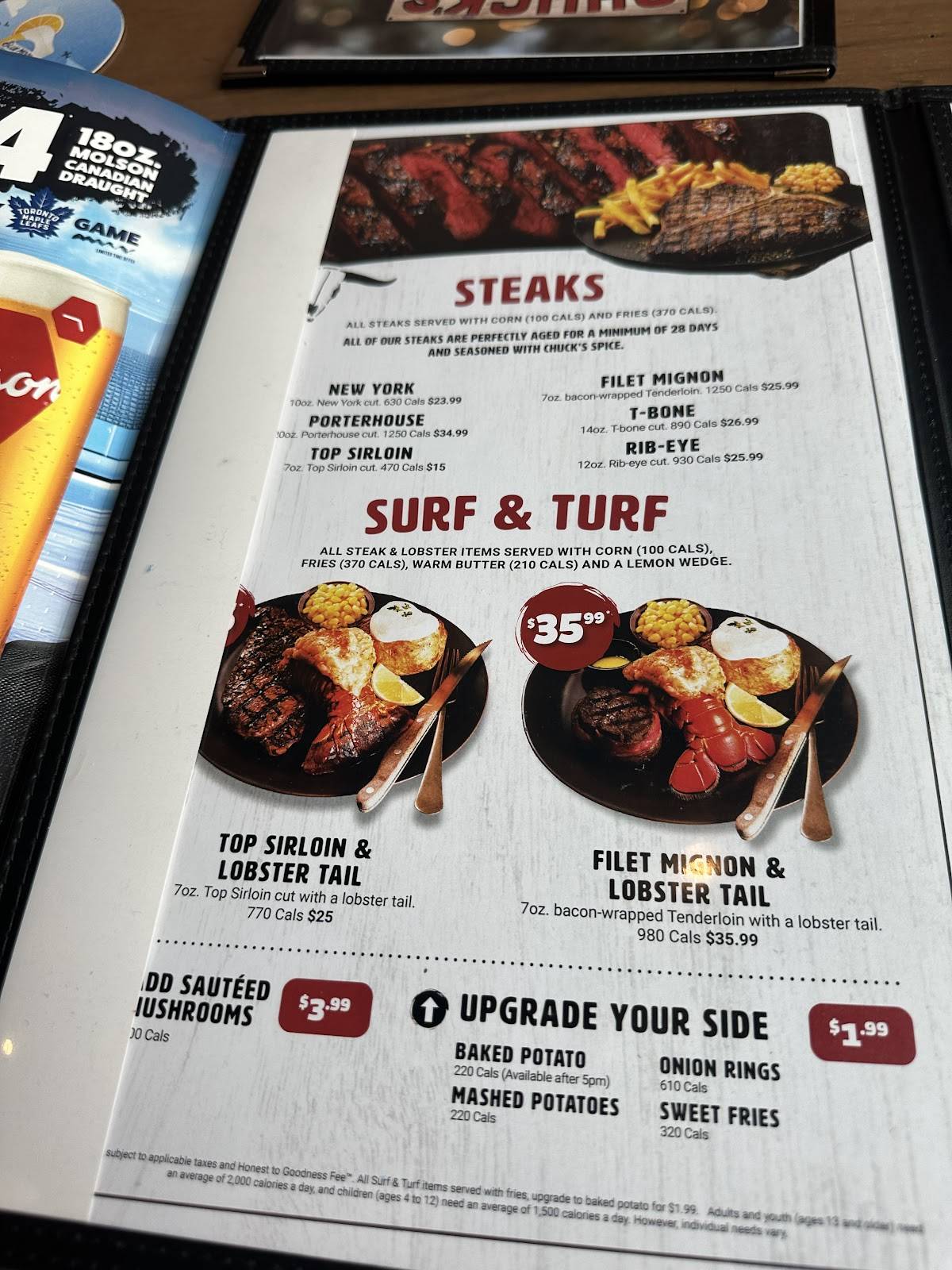Menu at Chuck’s Roadhouse Bar and Grill, Owen Sound