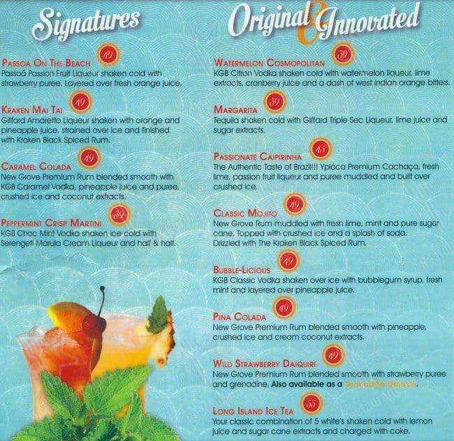 Menu at Cicada restaurant, Nelspruit