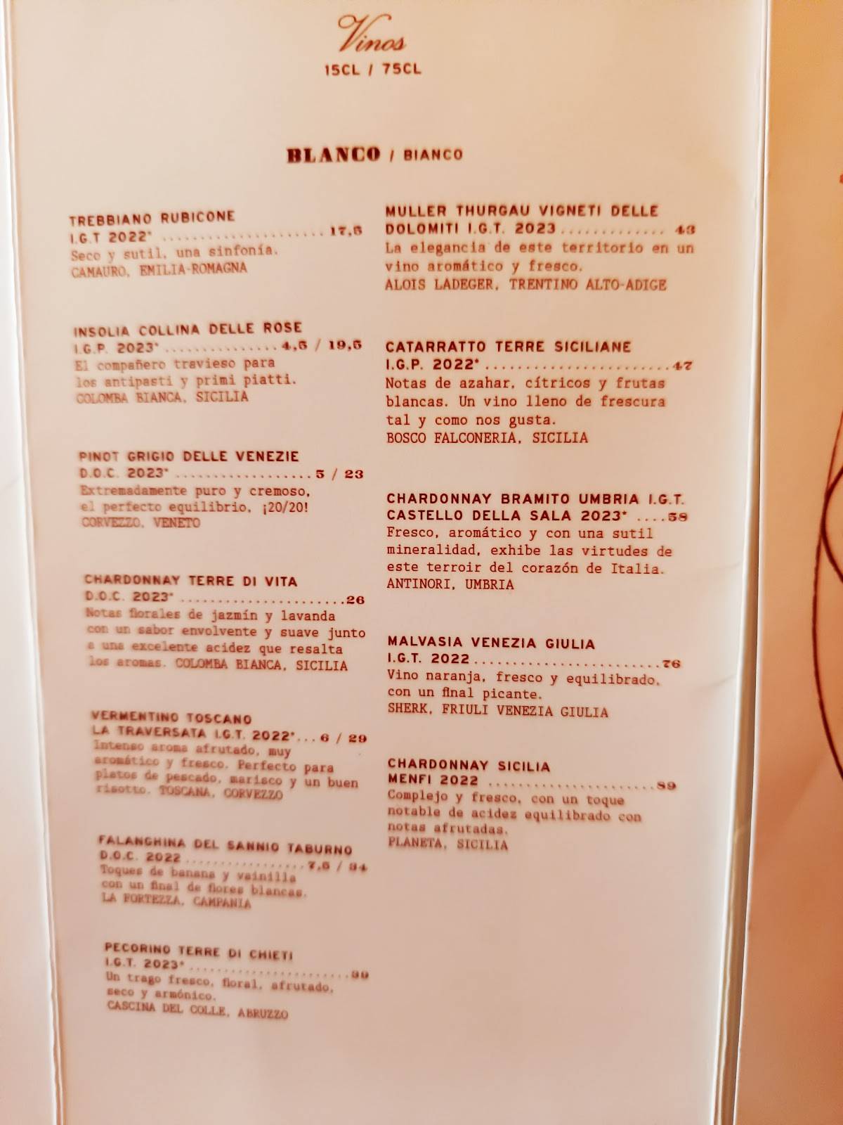 Carta del restaurante Circolo Popolare Madrid, Madrid