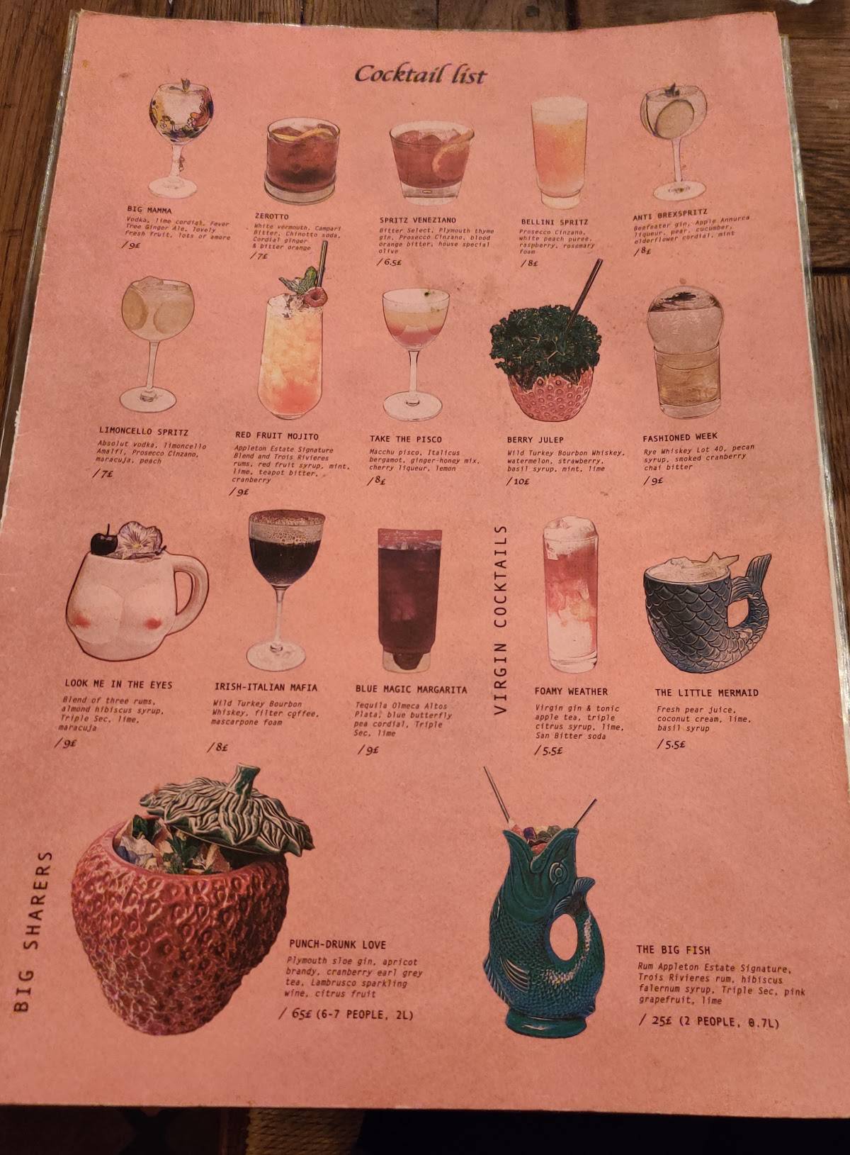 Menu at Circolo Popolare restaurant, London
