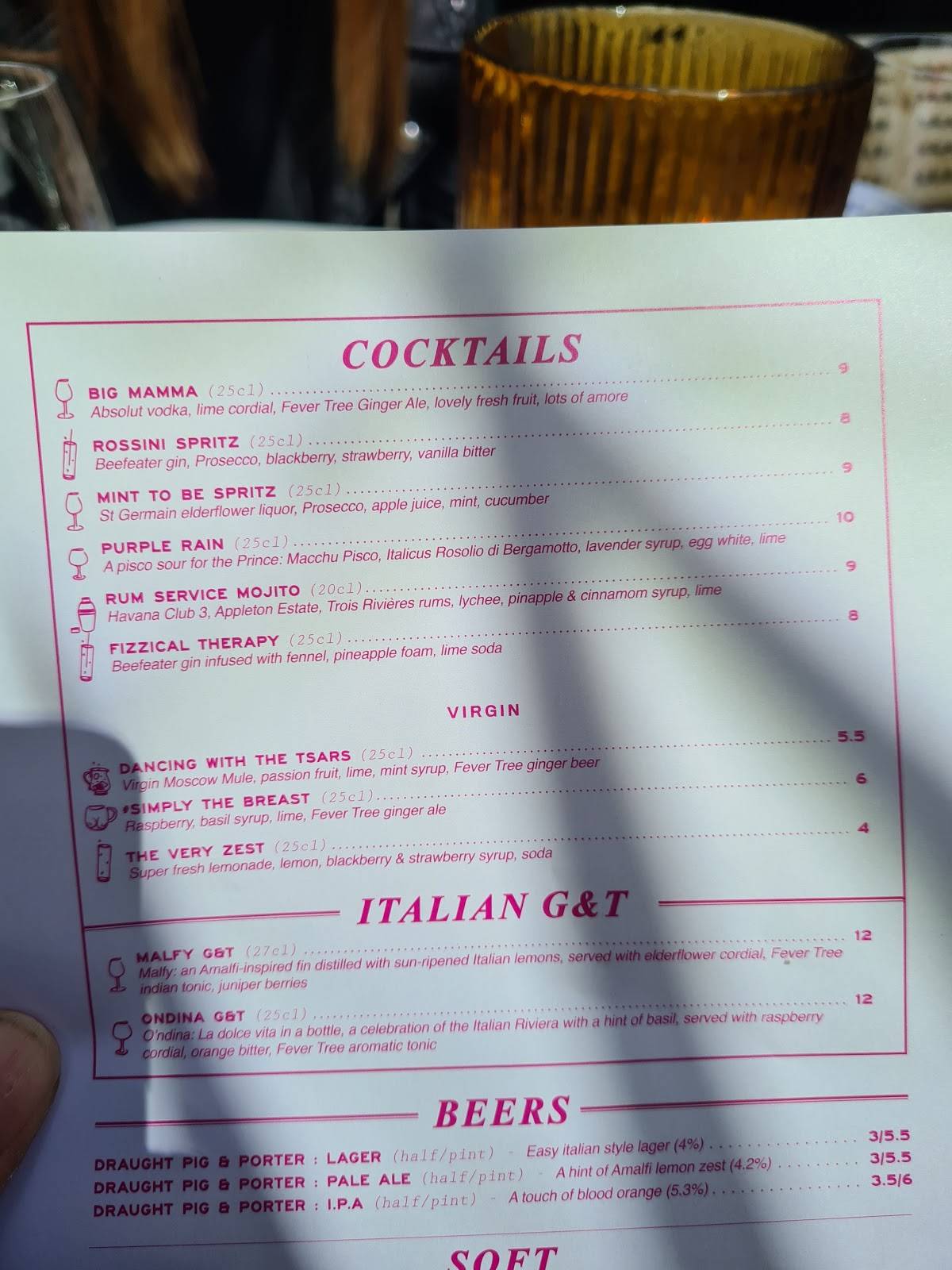 Menu at Circolo Popolare restaurant, London