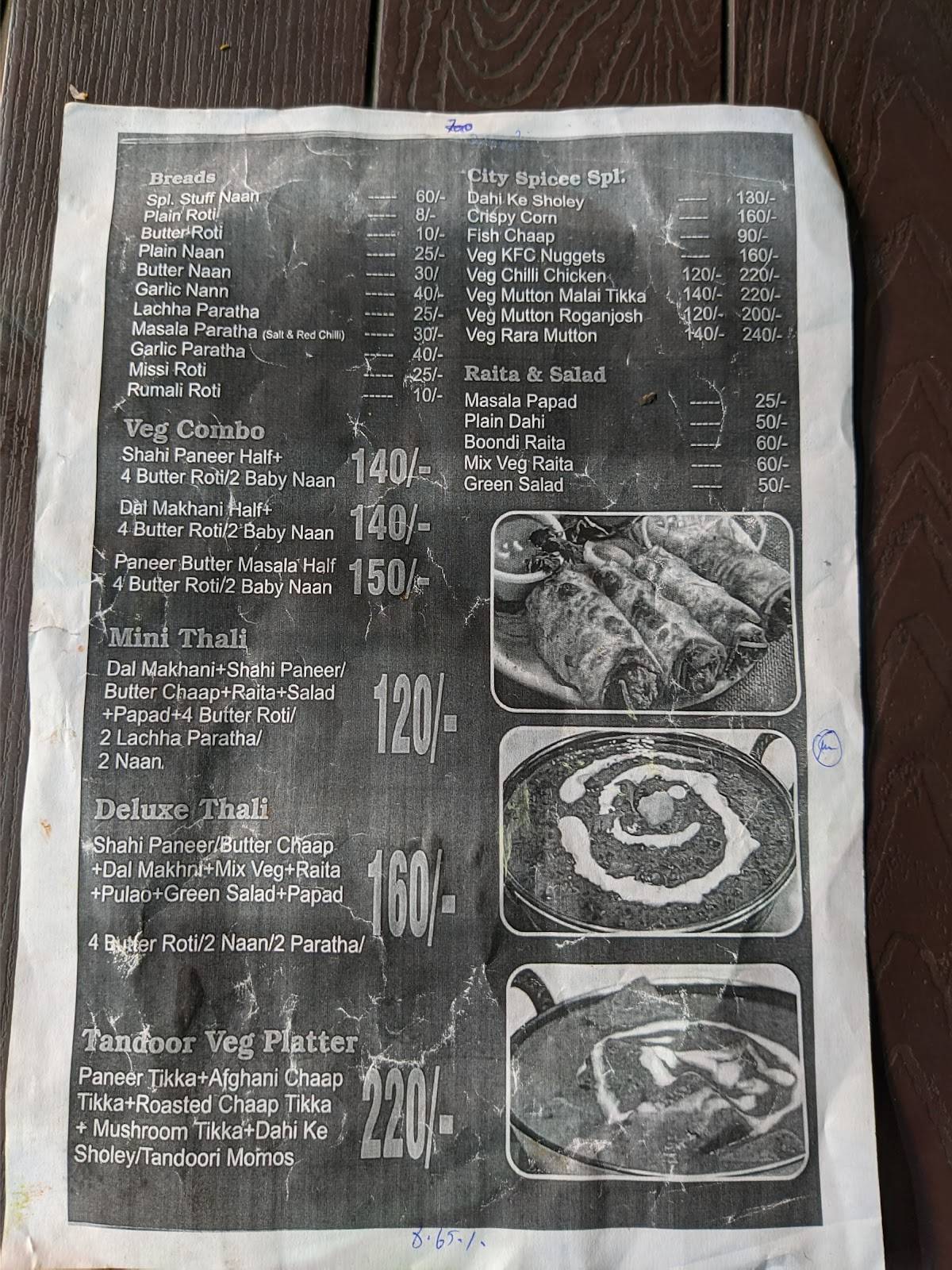 Menu at City spicee sec 16, Faridabad