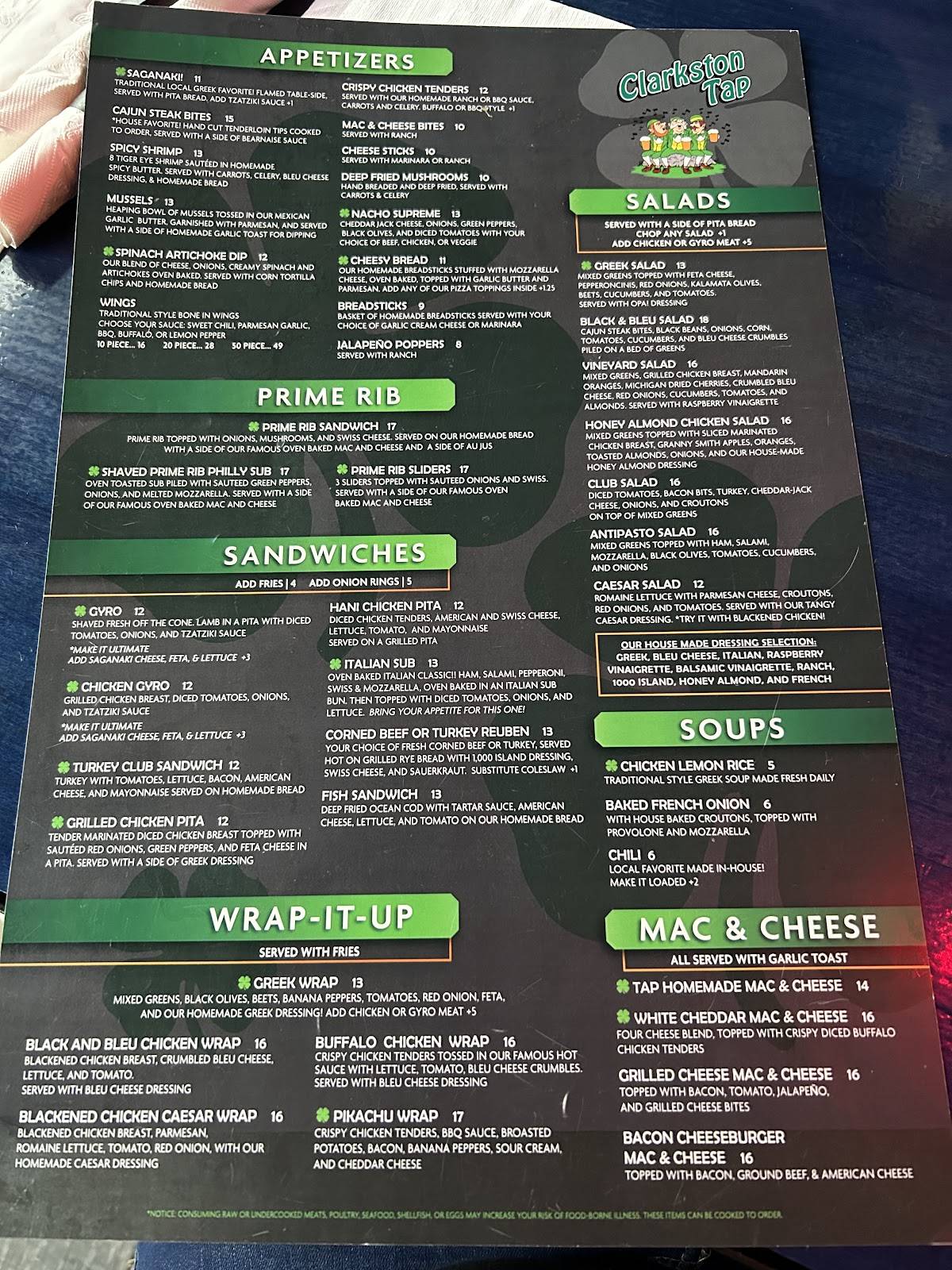 Menu at Clarkston Tap pub & bar, Clarkston, S Main St