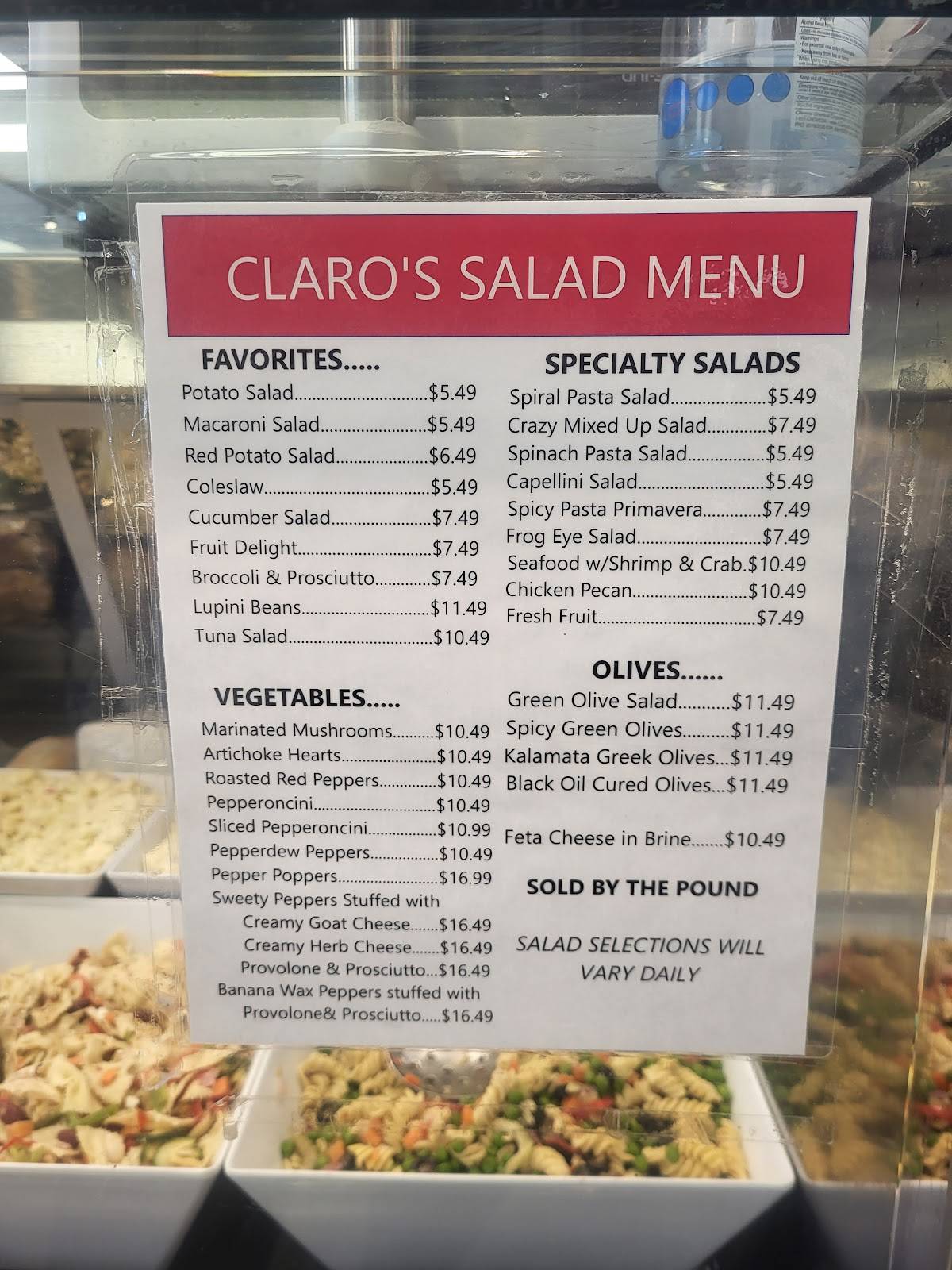 Menu at Claro's Italian Markets restaurant, Tustin, E Main St
