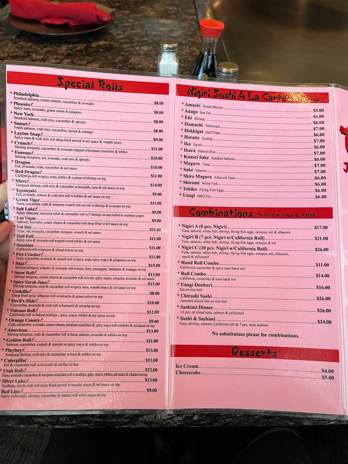 Menu at Tepanyaki Japanese Steakhouse & Sushi Bar, Clearfield