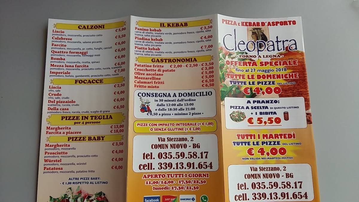 Menu da Cleopatra pizzeria, Comun Nuovo