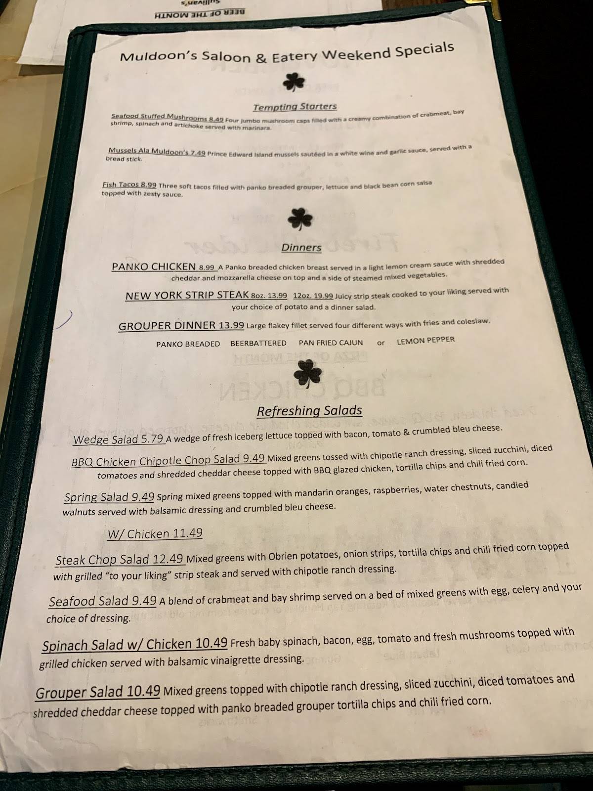 Menu at Muldoon's Saloon & Eatery pub & bar, Cleveland