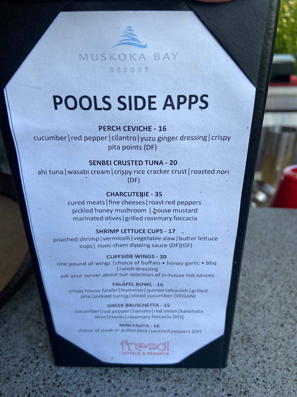 Menu at Cliffside at Muskoka Bay Resort restaurant, Gravenhurst