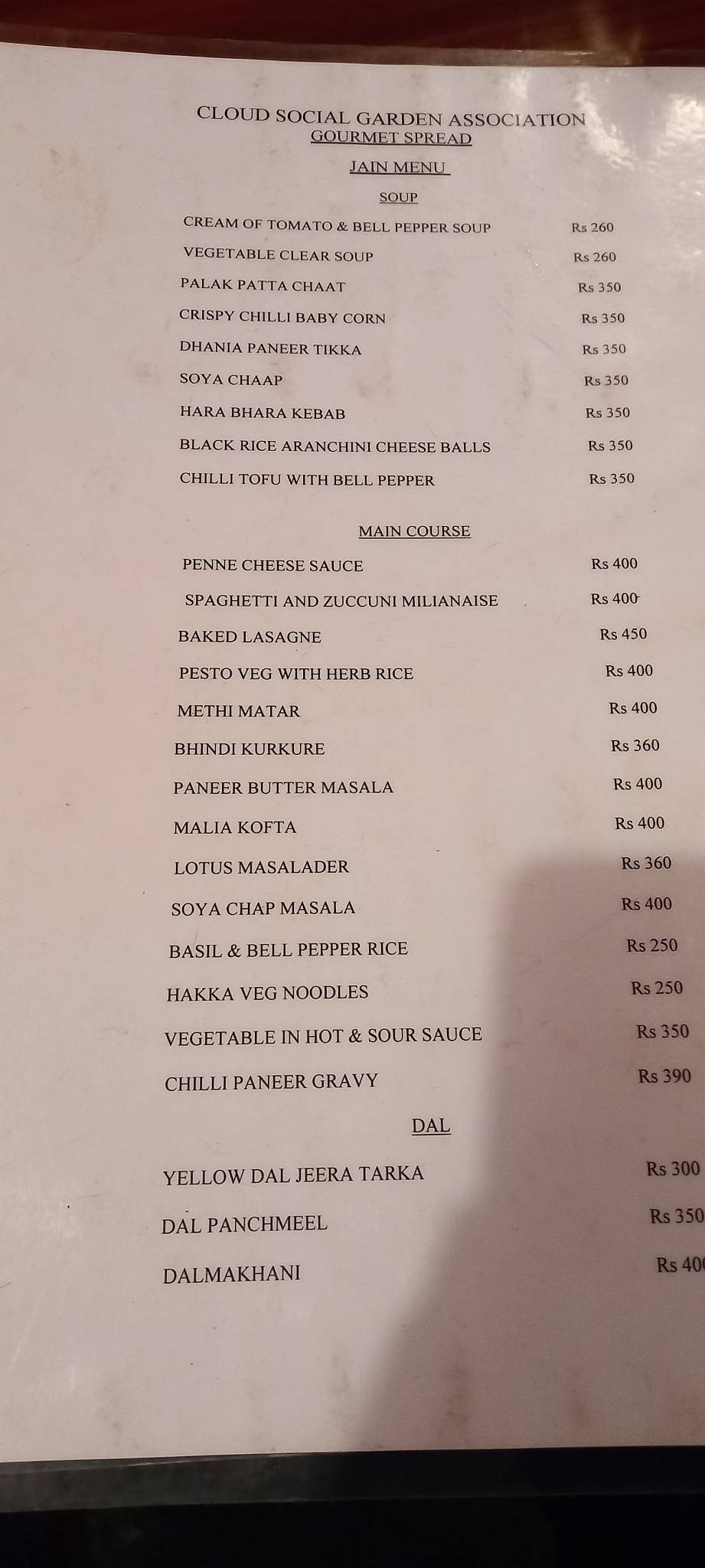 Menu at CLUB AERIES - SKYBAR & KITCHEN, Kolkata, Spencer's 6thFloor terrace