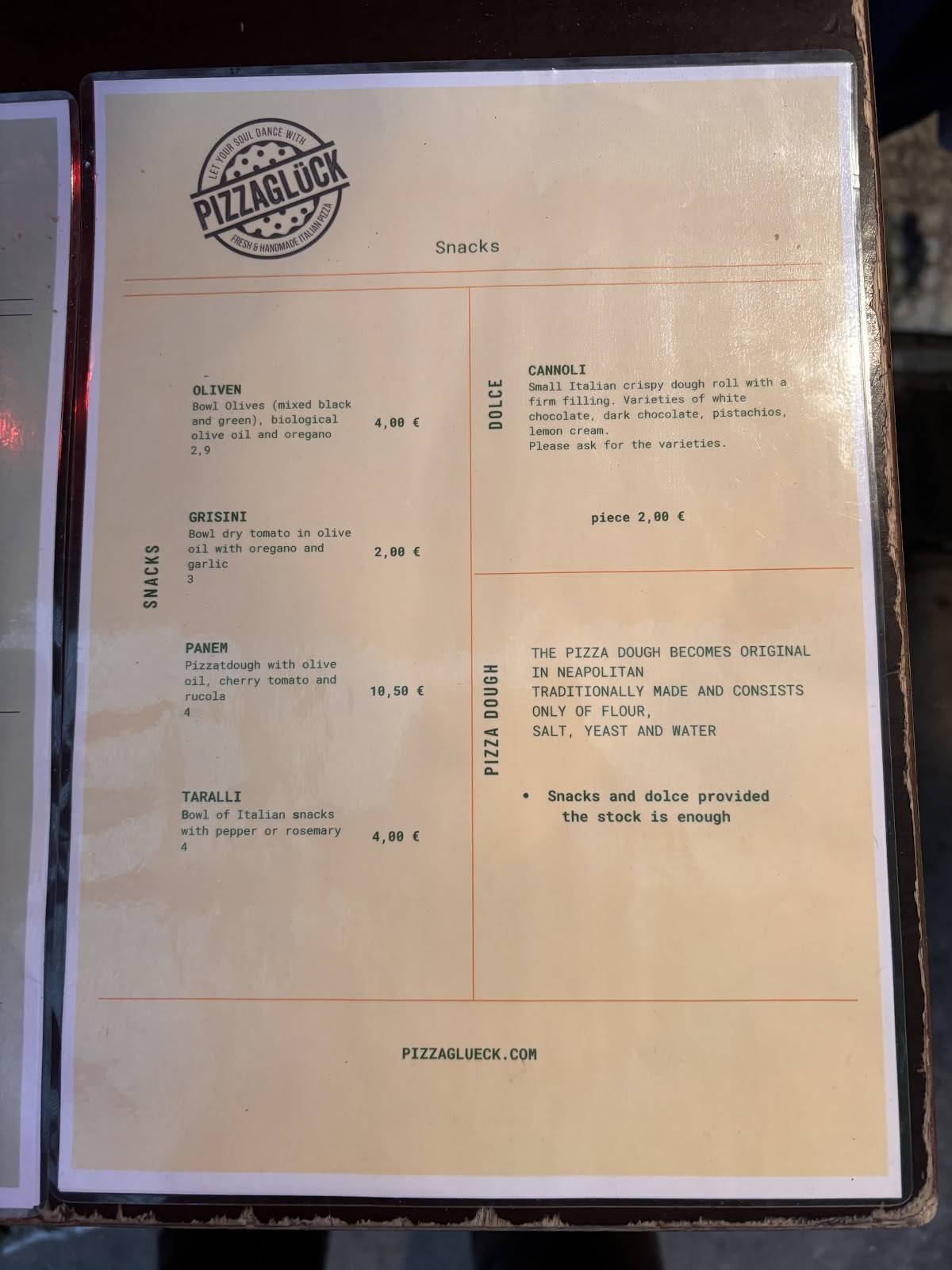 Menu at Birgit club, Berlin