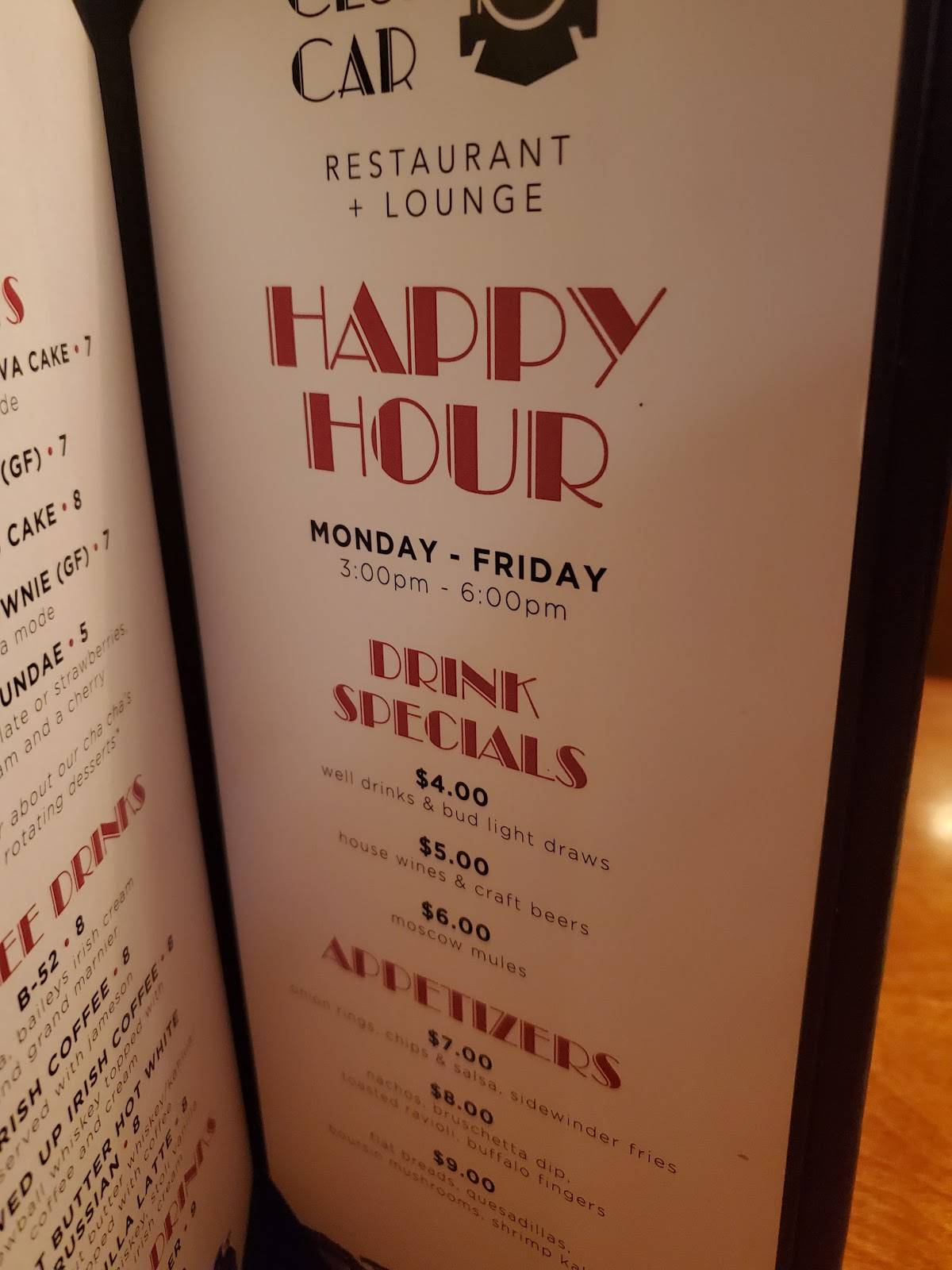 Menu at Club Car Restaurant & Lounge- Clive, Clive