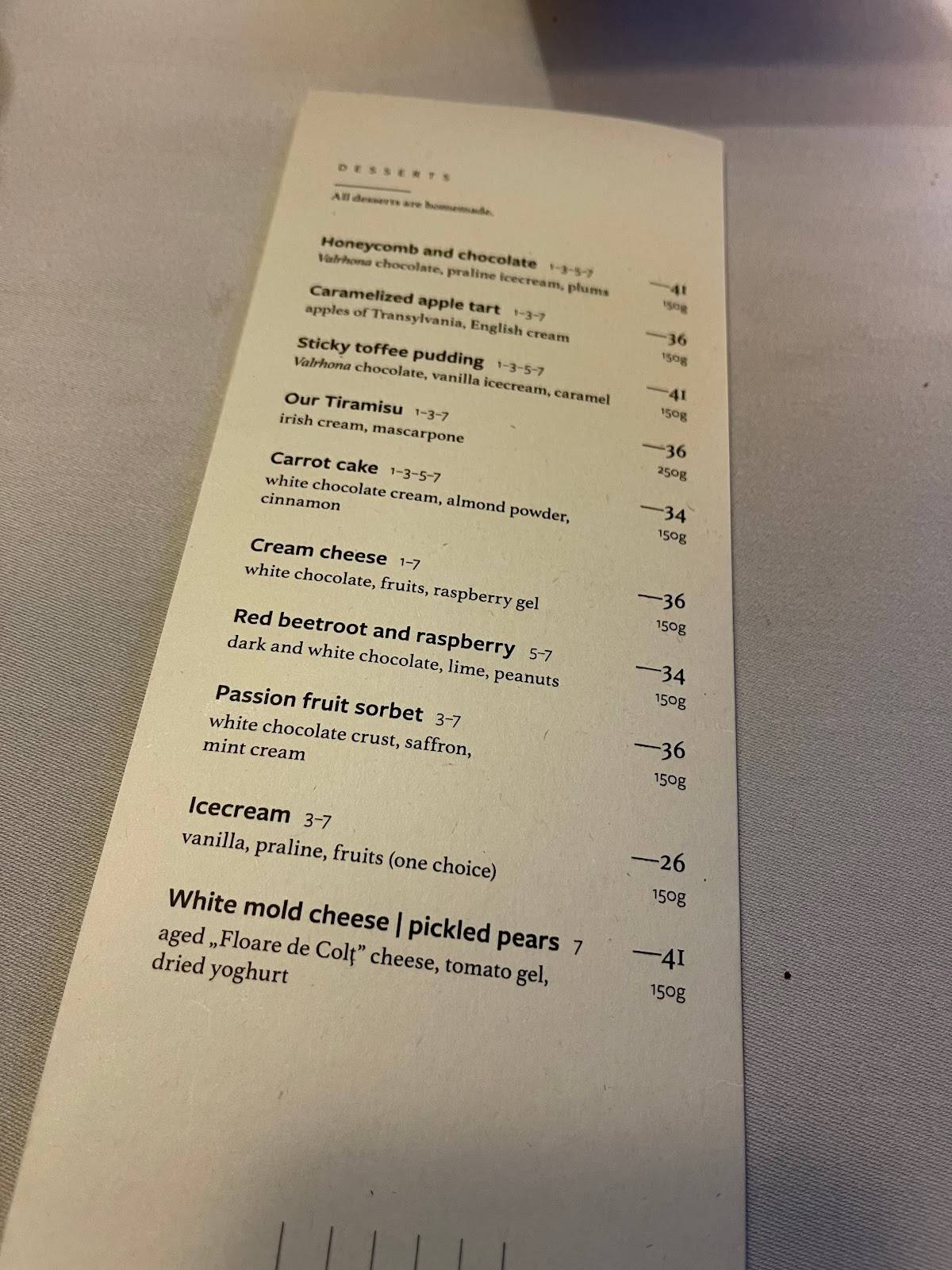 Menu at Baracca, Cluj-Napoca