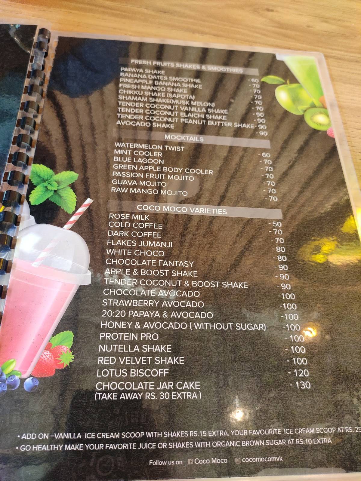 Menu at CoCo MoCo, Café, Mavelikara