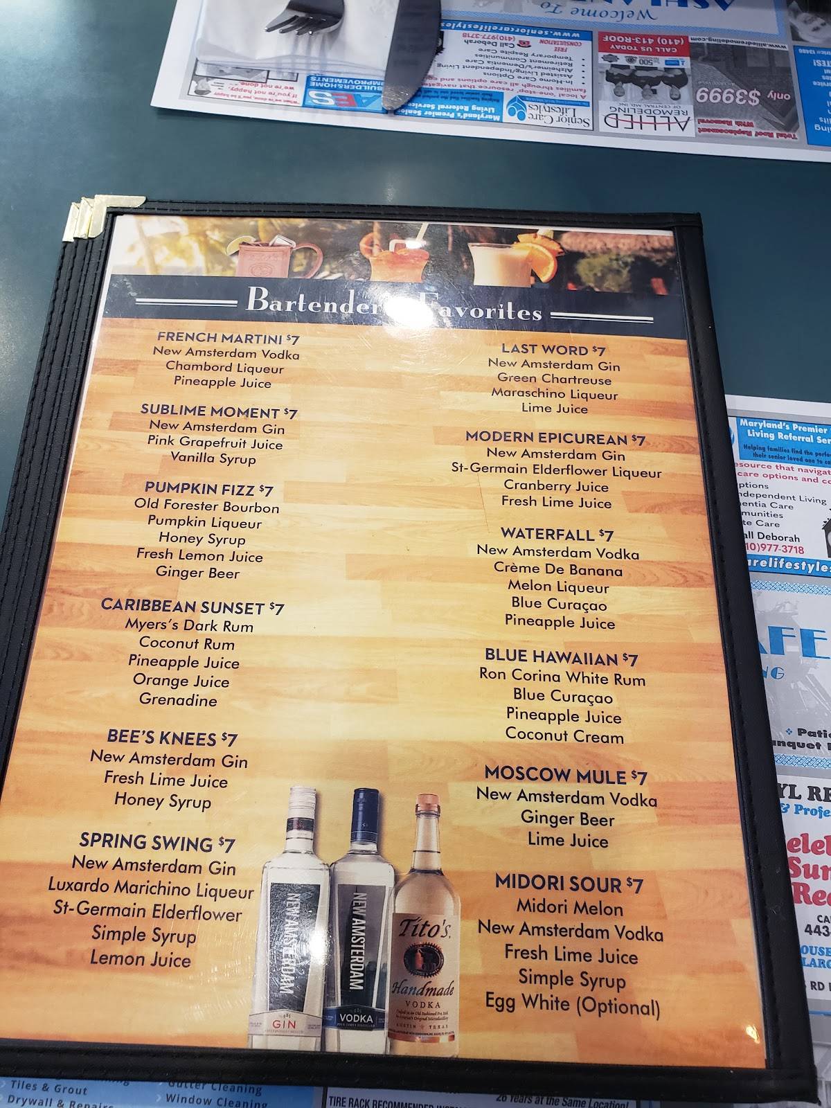 Menu at Ashland Cafe, Cockeysville