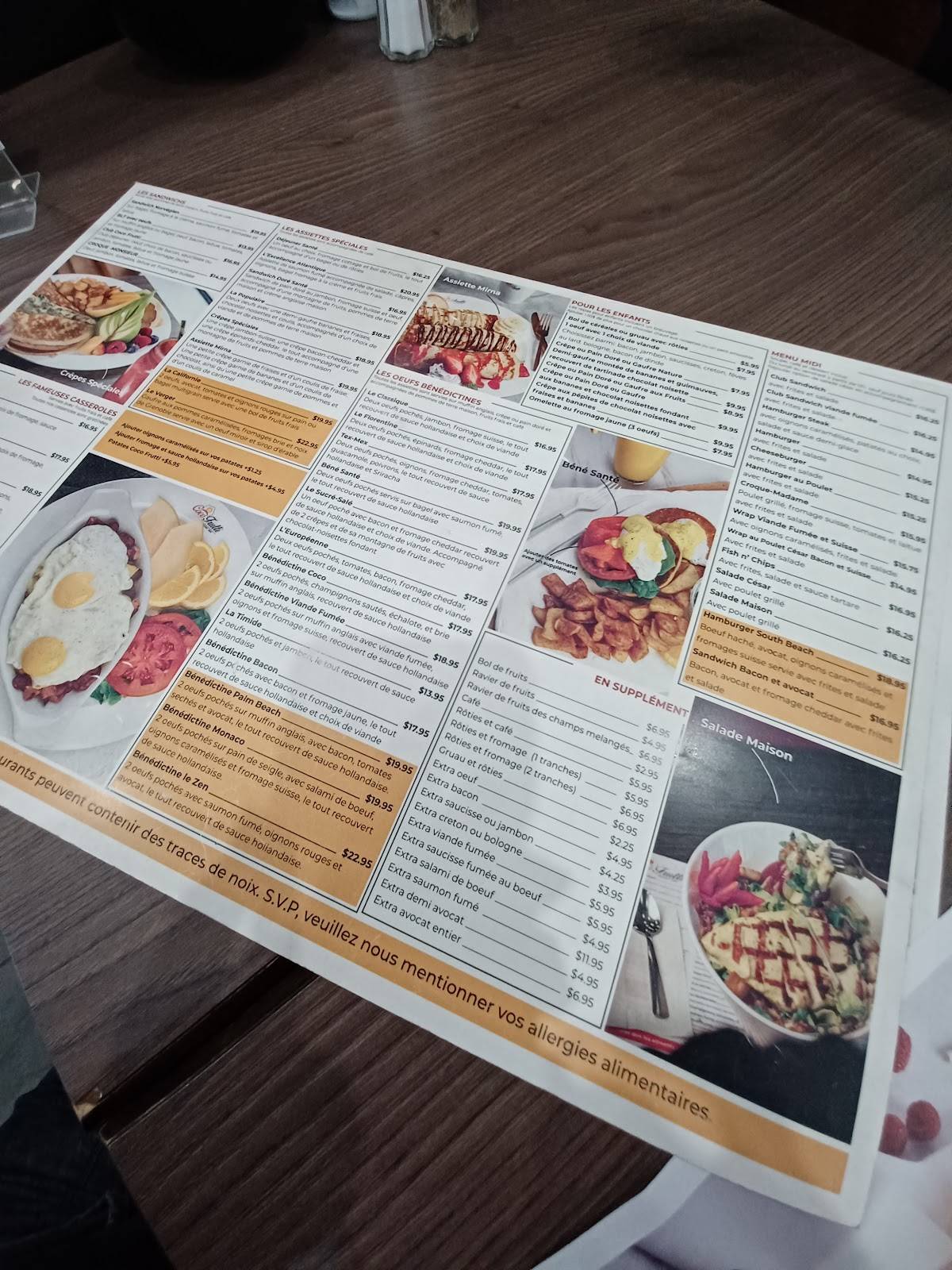 Menu au Coco Frutti restaurant, Laval