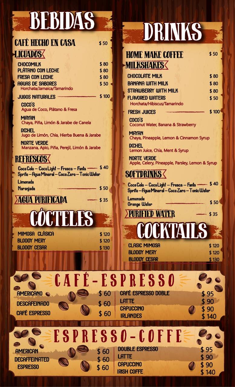 Menu at Coco Snack Beach Bar, Isla Mujeres
