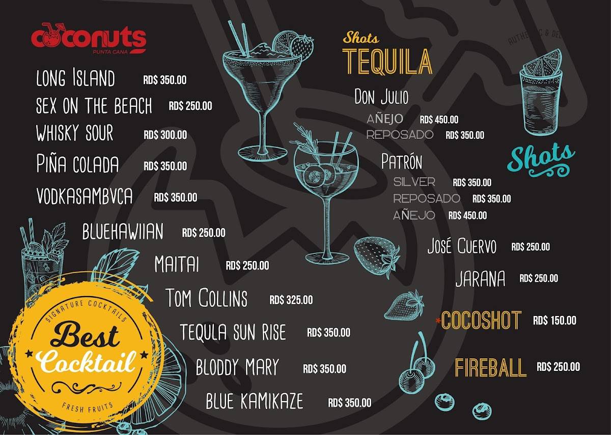 Menu at Coconut Bar, Punta Cana