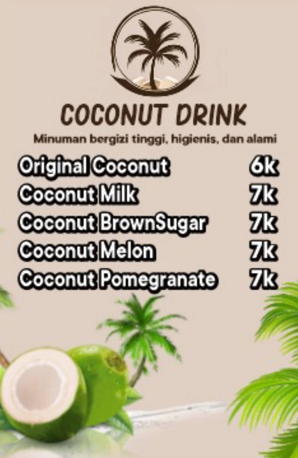 Menu at Coconut Drink, Banyuwangi
