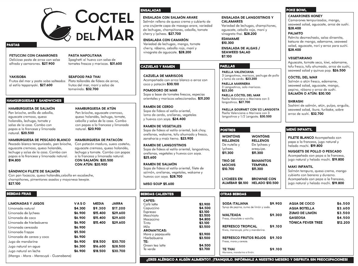 Carta del restaurante Coctel del Mar, Bogotá, Ak. 86 #55 A - 75