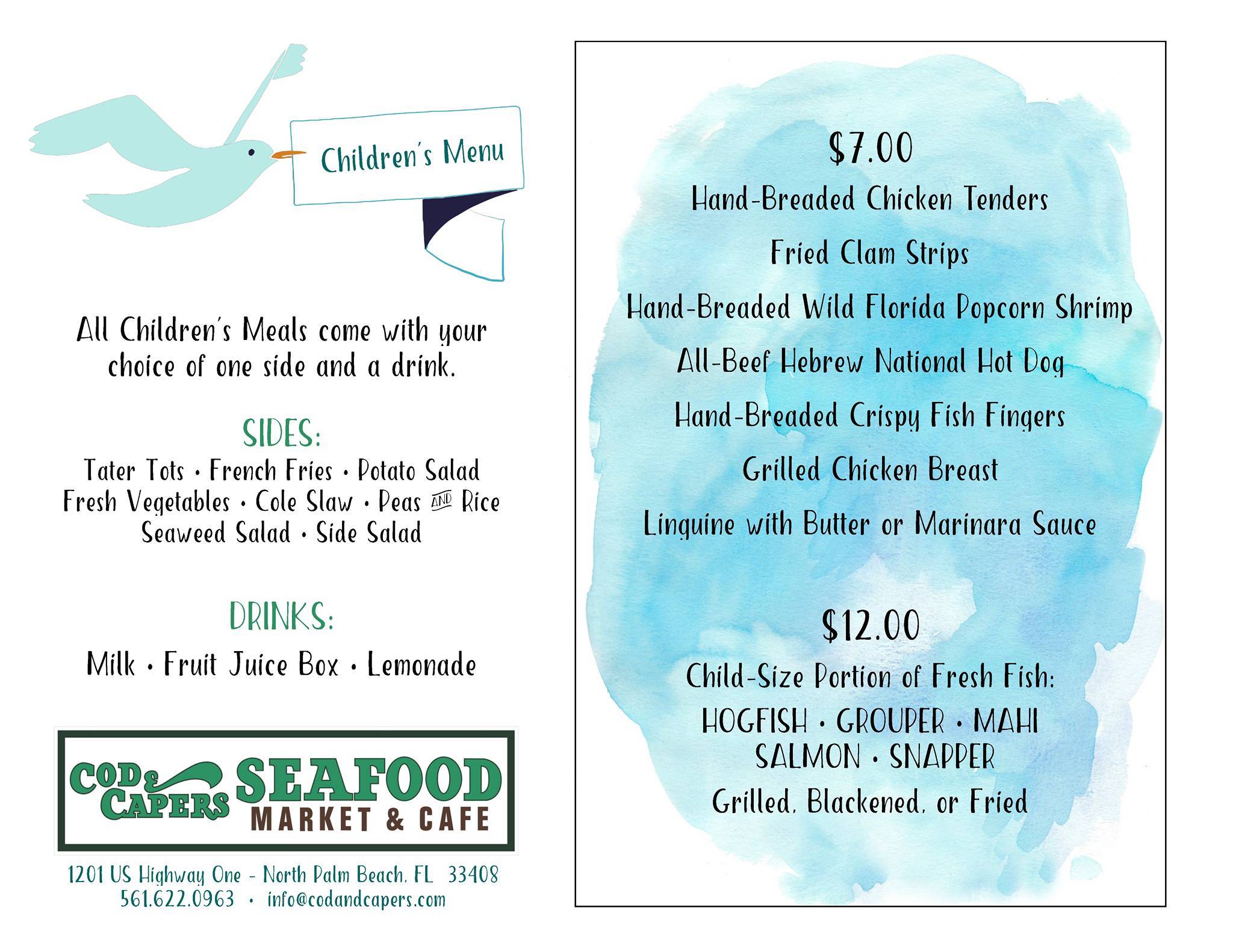 Menu at Cod & Capers Seafood Marketplace and Café restaurant, North ...