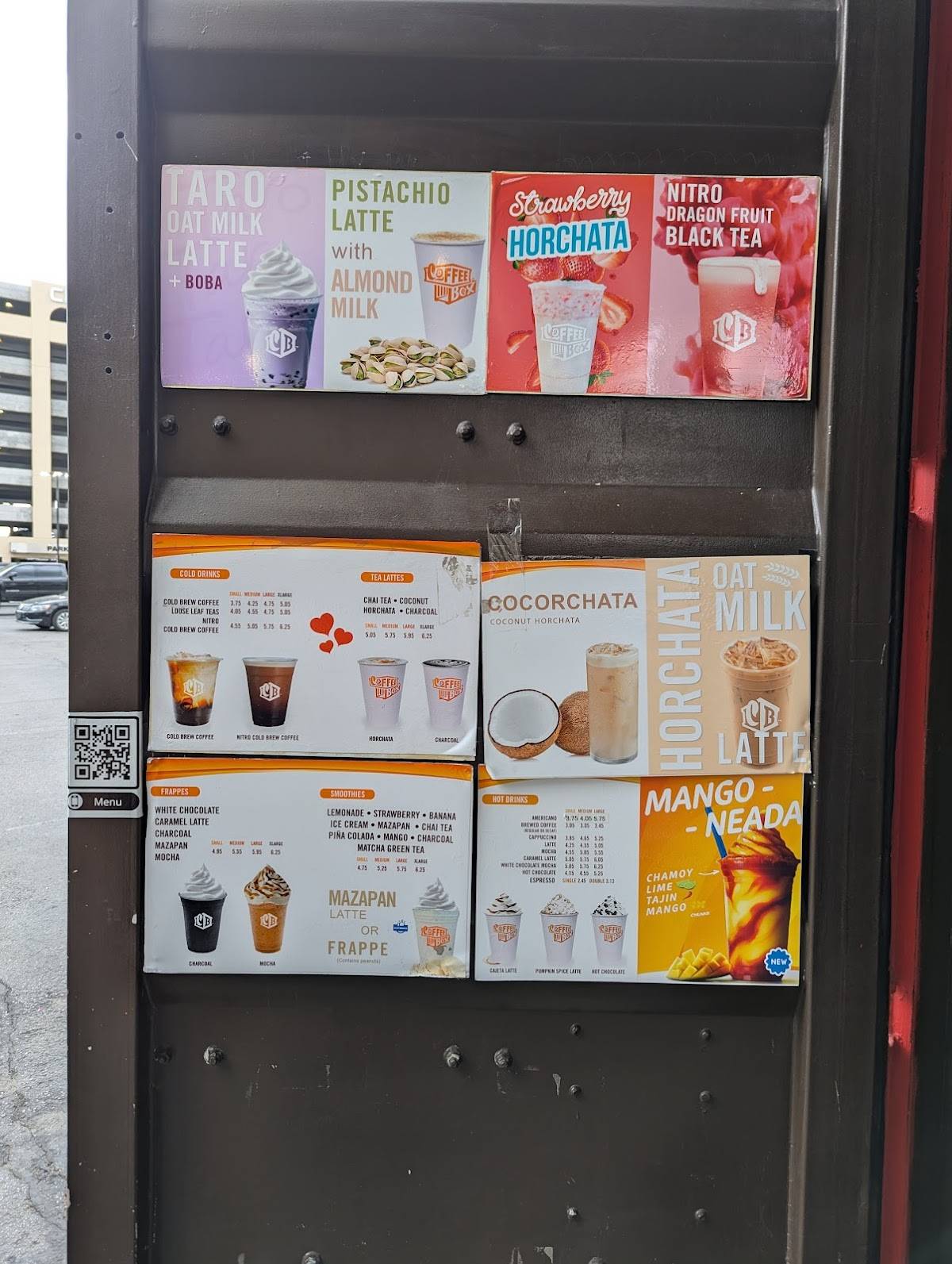 Menu at Coffee Box cafe, El Paso, 401 N Mesa St