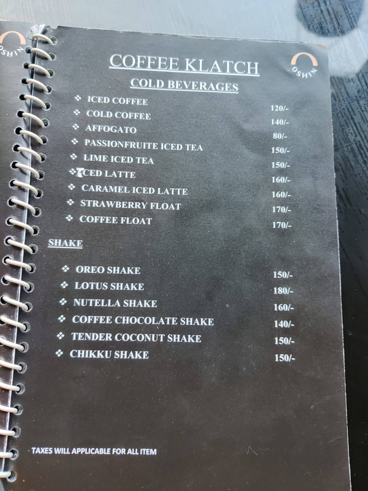 Menu at Coffee Klatch, Kalpetta