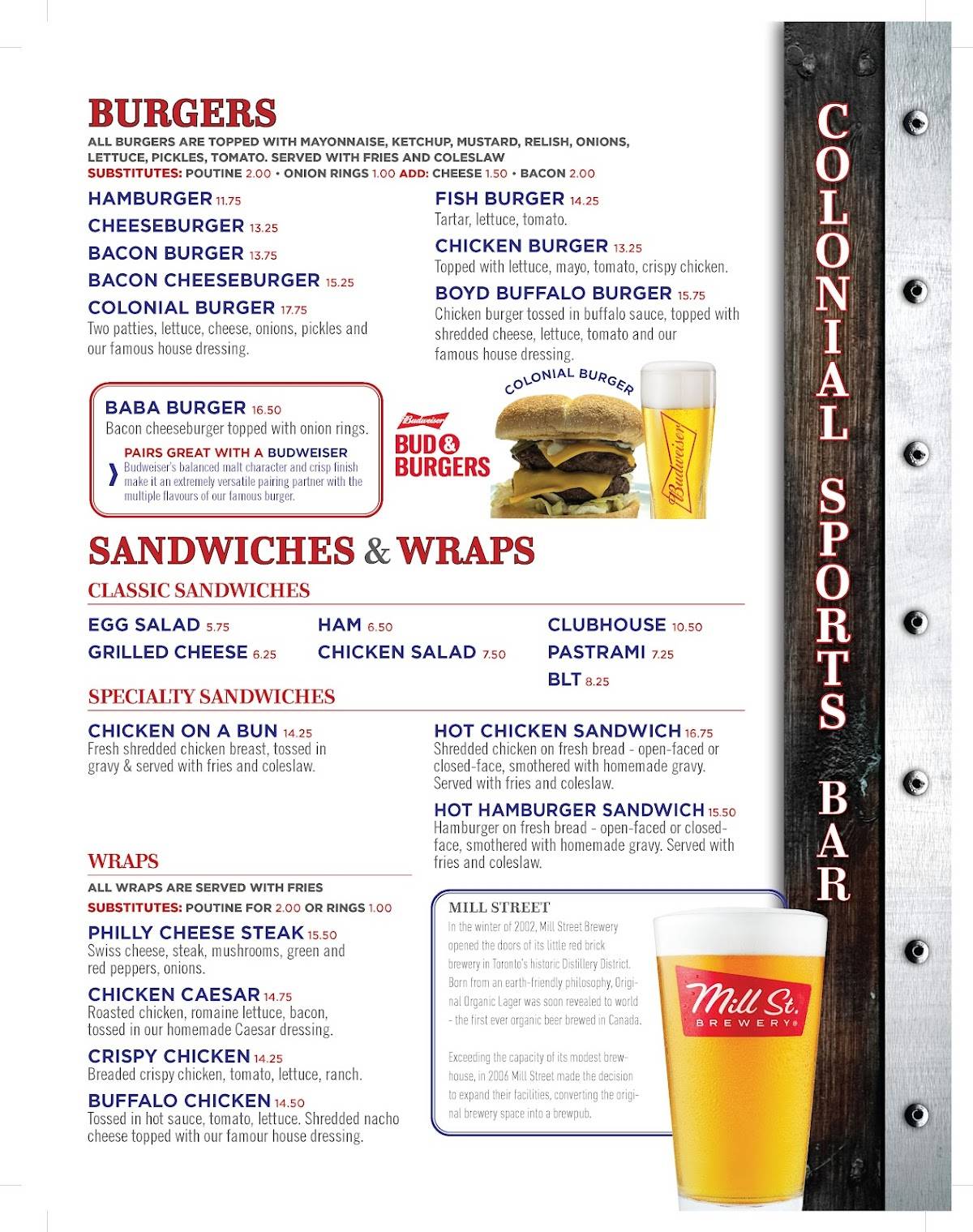 Menu at Colonial Sports Bar, Sudbury
