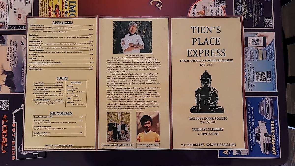 Menu at TIEN'S PLACE EXPRESS Fresh Oriental & American Cuisine ...