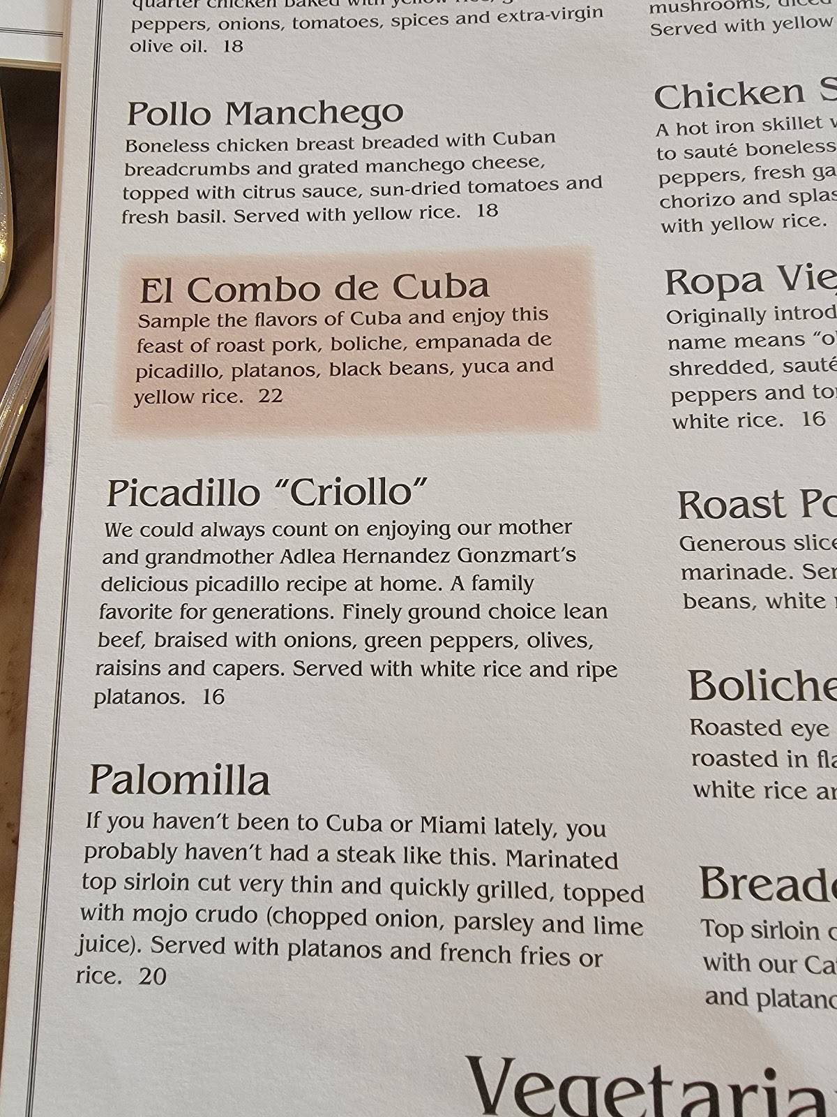 Menu at Columbia Restaurant, Sarasota