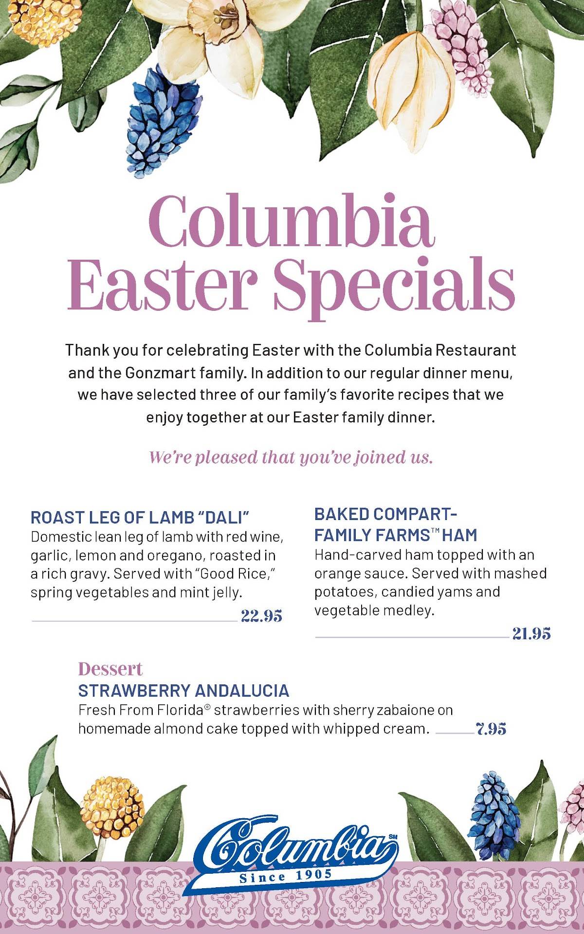Menu at Columbia Restaurant, Sarasota
