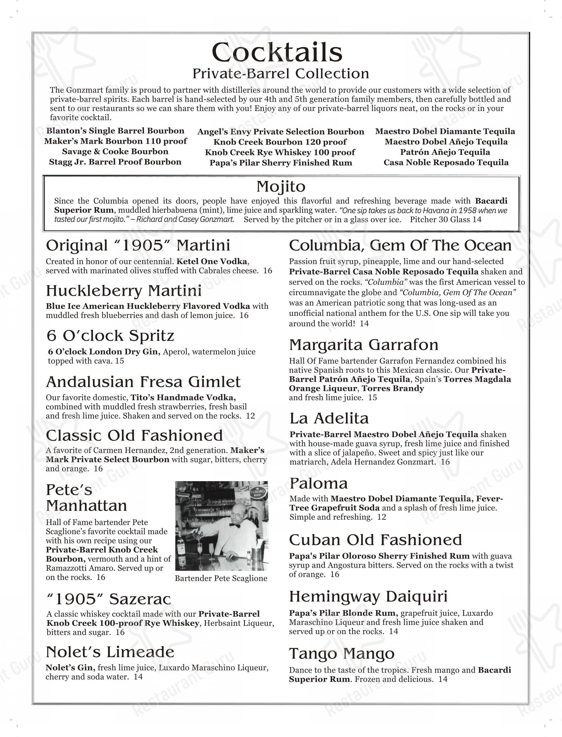 Menu at Columbia Restaurant, Sarasota