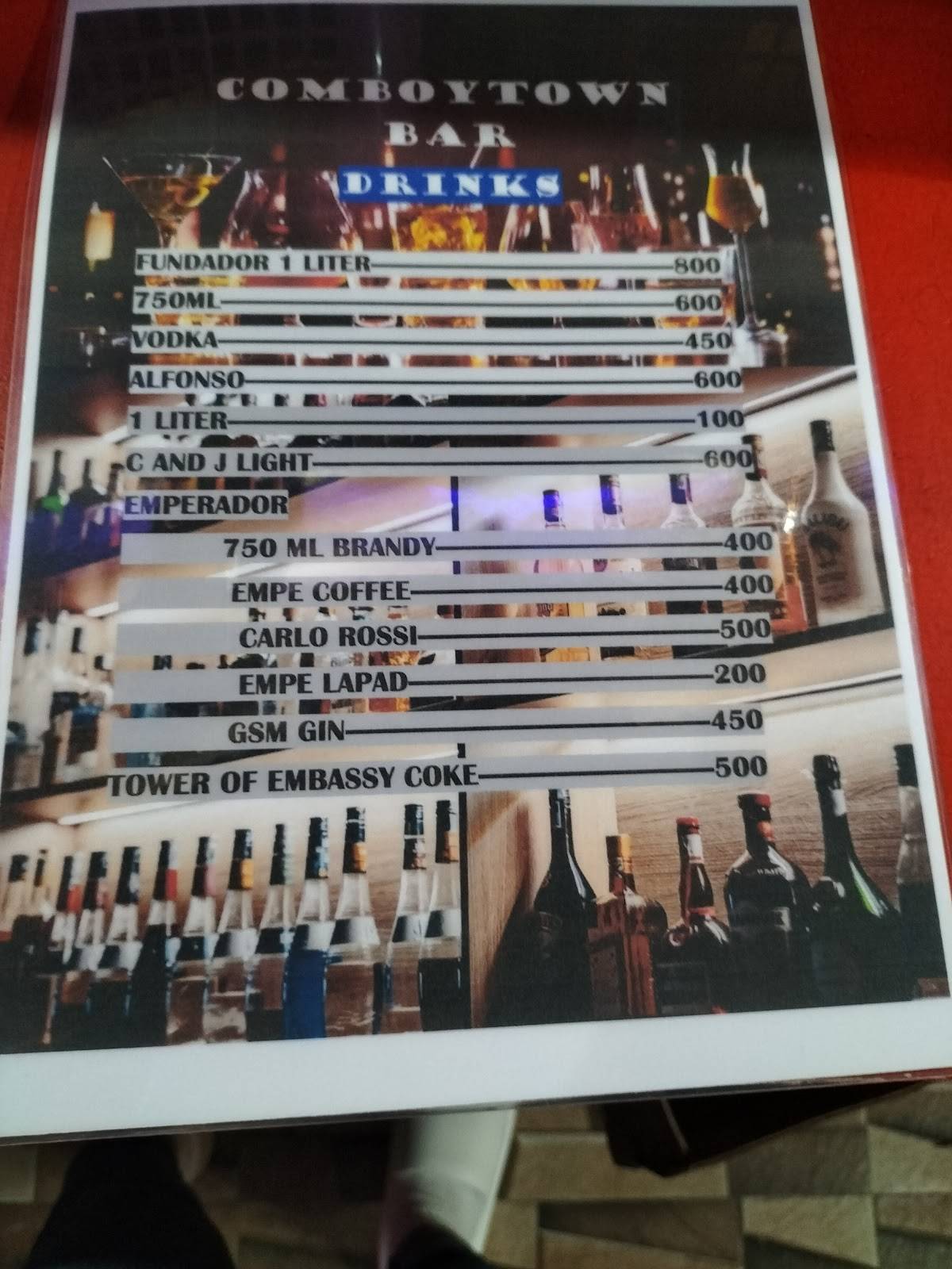 Menu at Comboytown bar, La Trinidad, Baptc