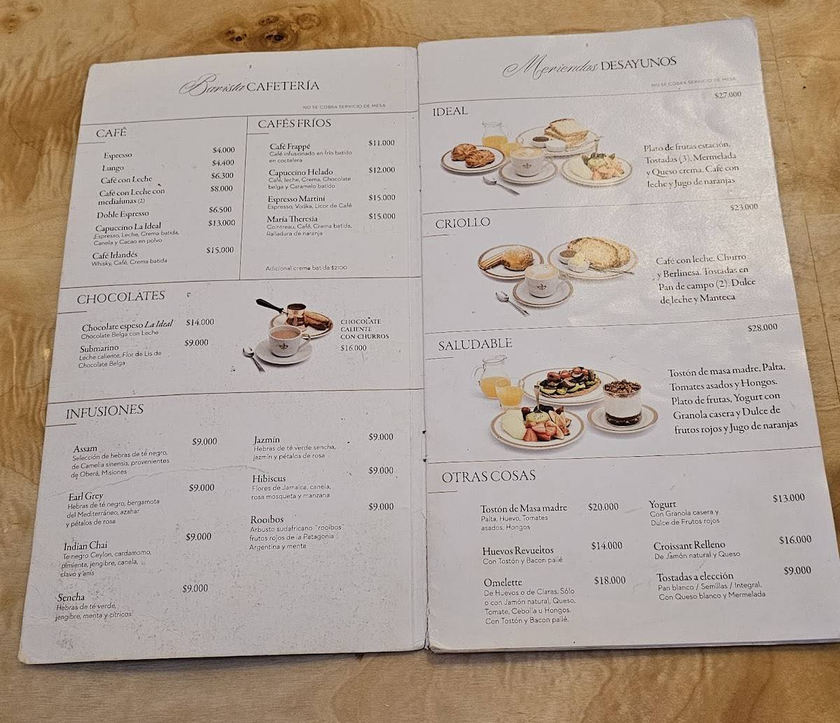 Carta del restaurante Confitería La Ideal, Buenos Aires, Suipacha 384