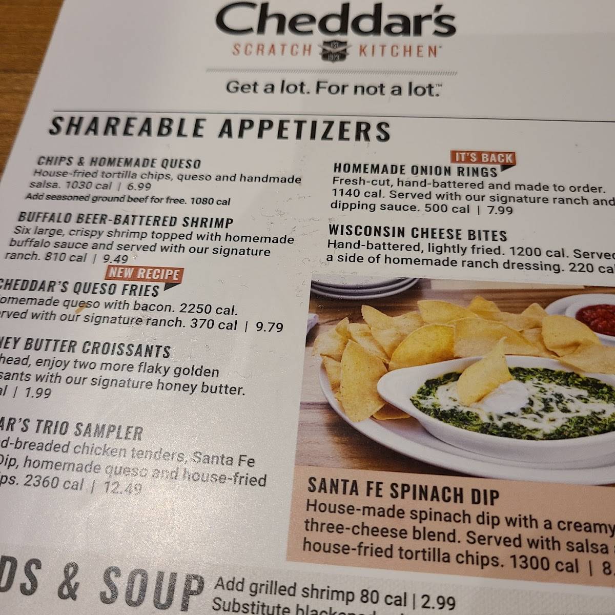 Menu at Cheddar's Scratch Kitchen restaurant, Cookeville