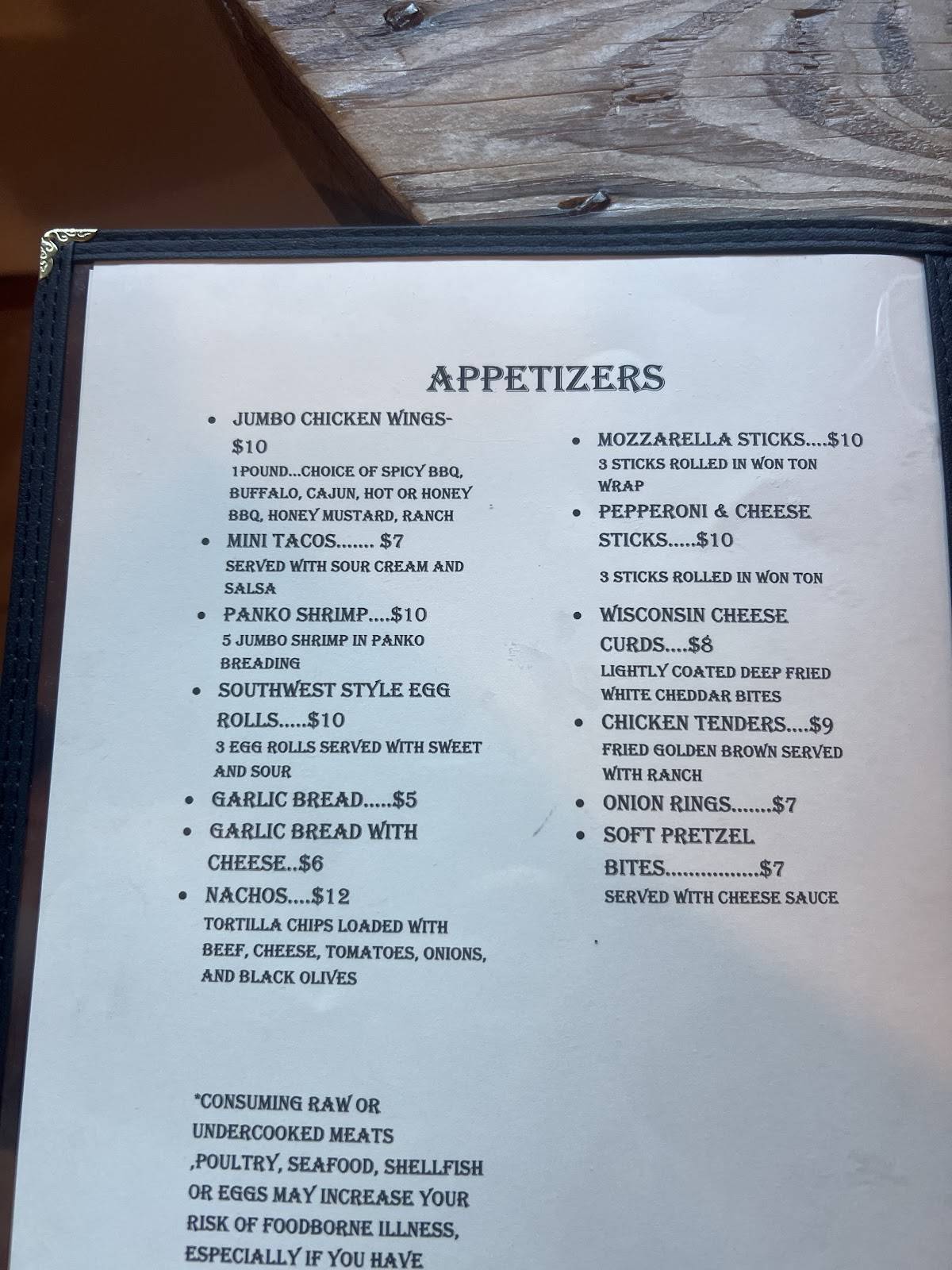 Menu at Cooper's bar and grill, Portage, N9091 County Rd CX
