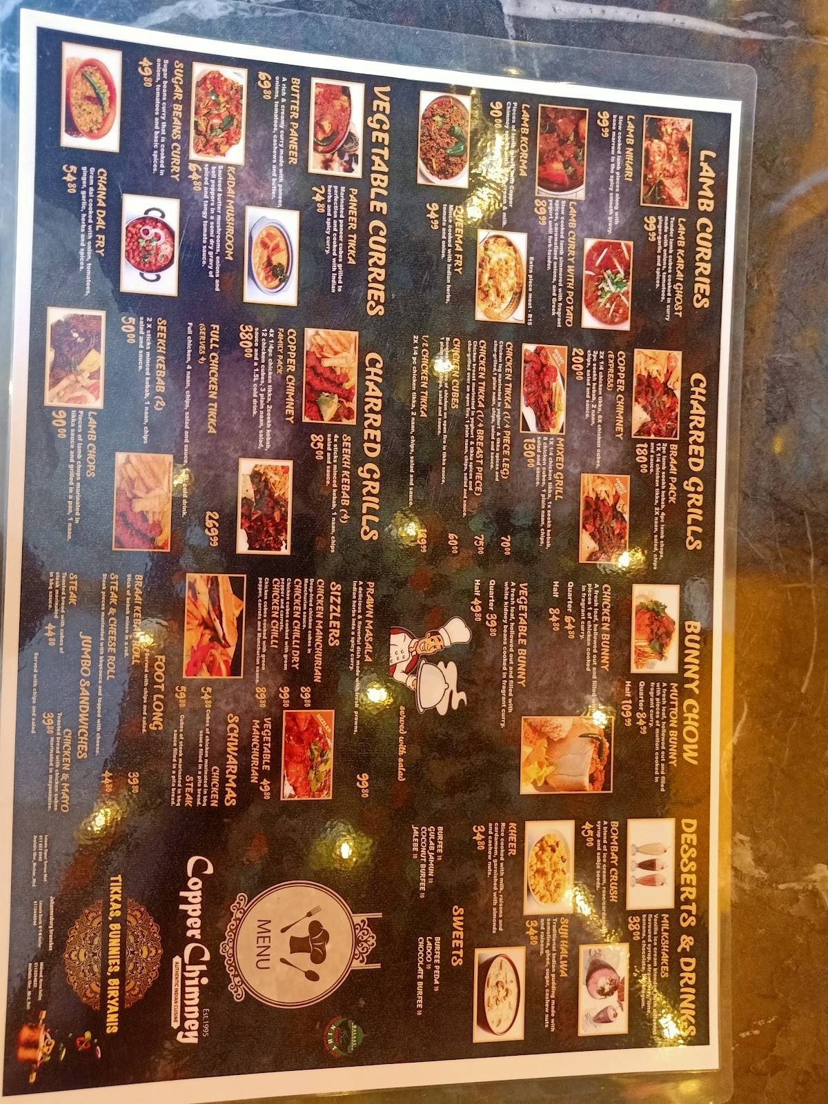 Menu at Copper Chimney Restaurant Midrand, Midrand, on