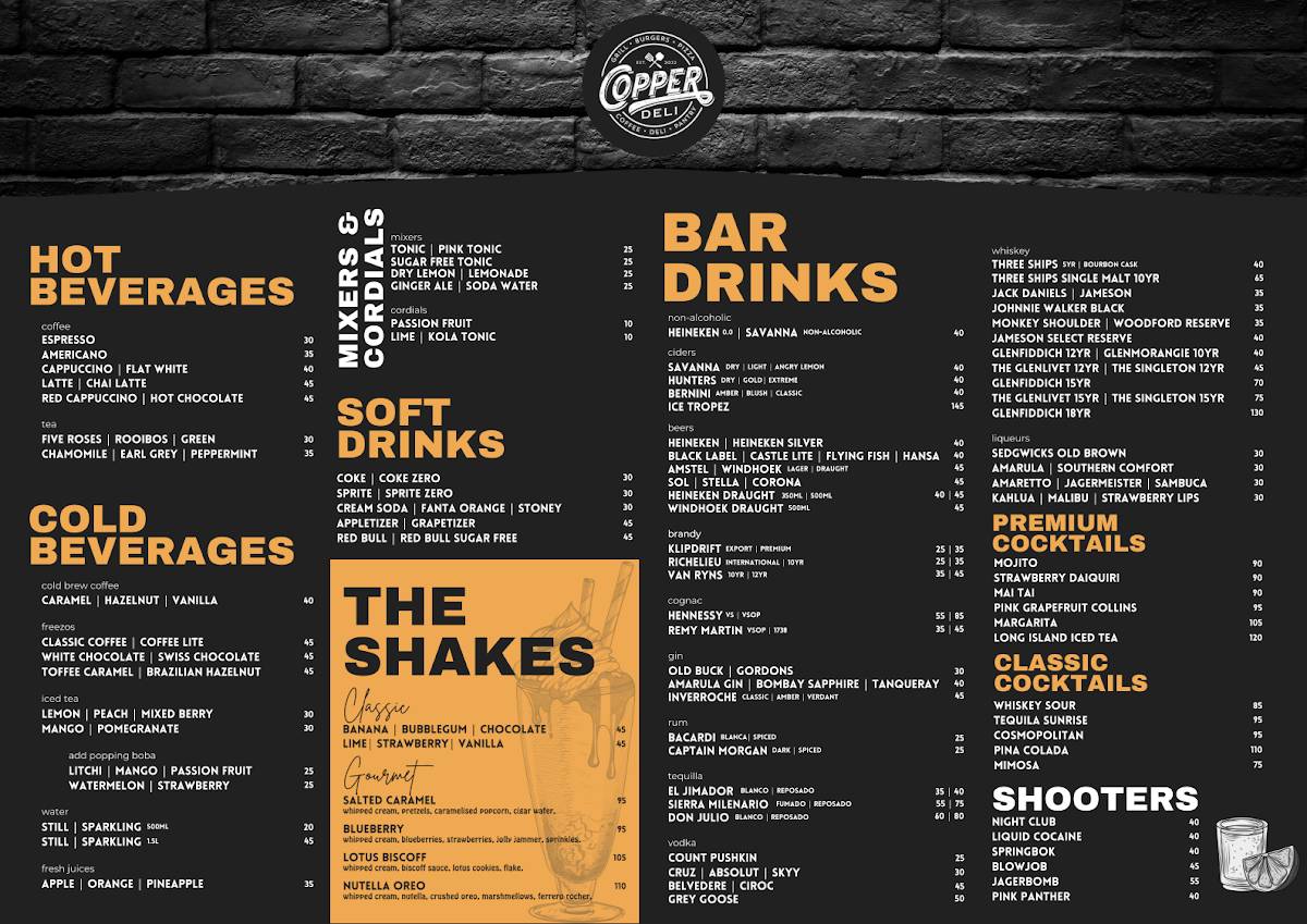 Menu at Copper Deli Sandton Clearance Centre restaurant, Sandton