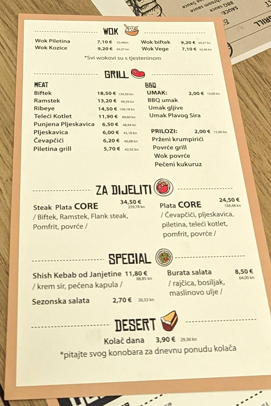 Menu at Core :: Street Food restaurant, Sinj