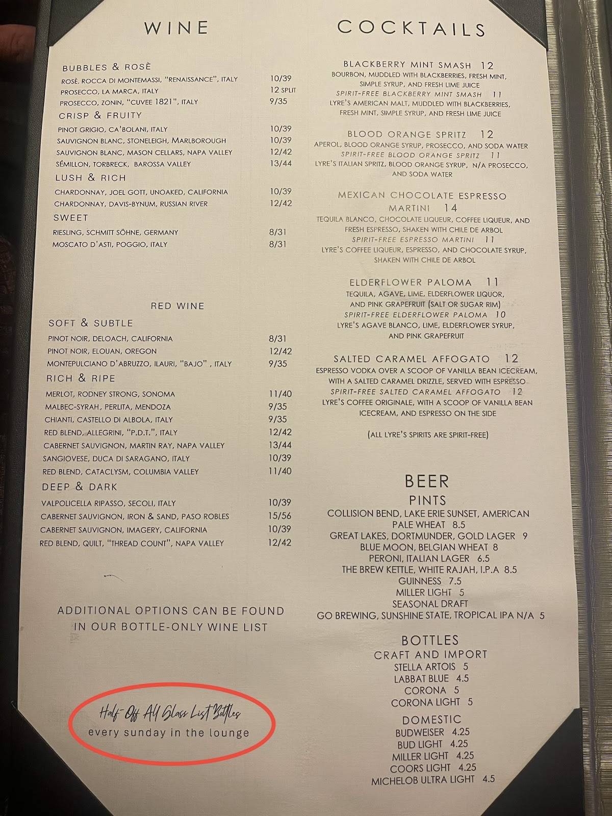 Menu at Corleone's Ristorante & Bar, Parma