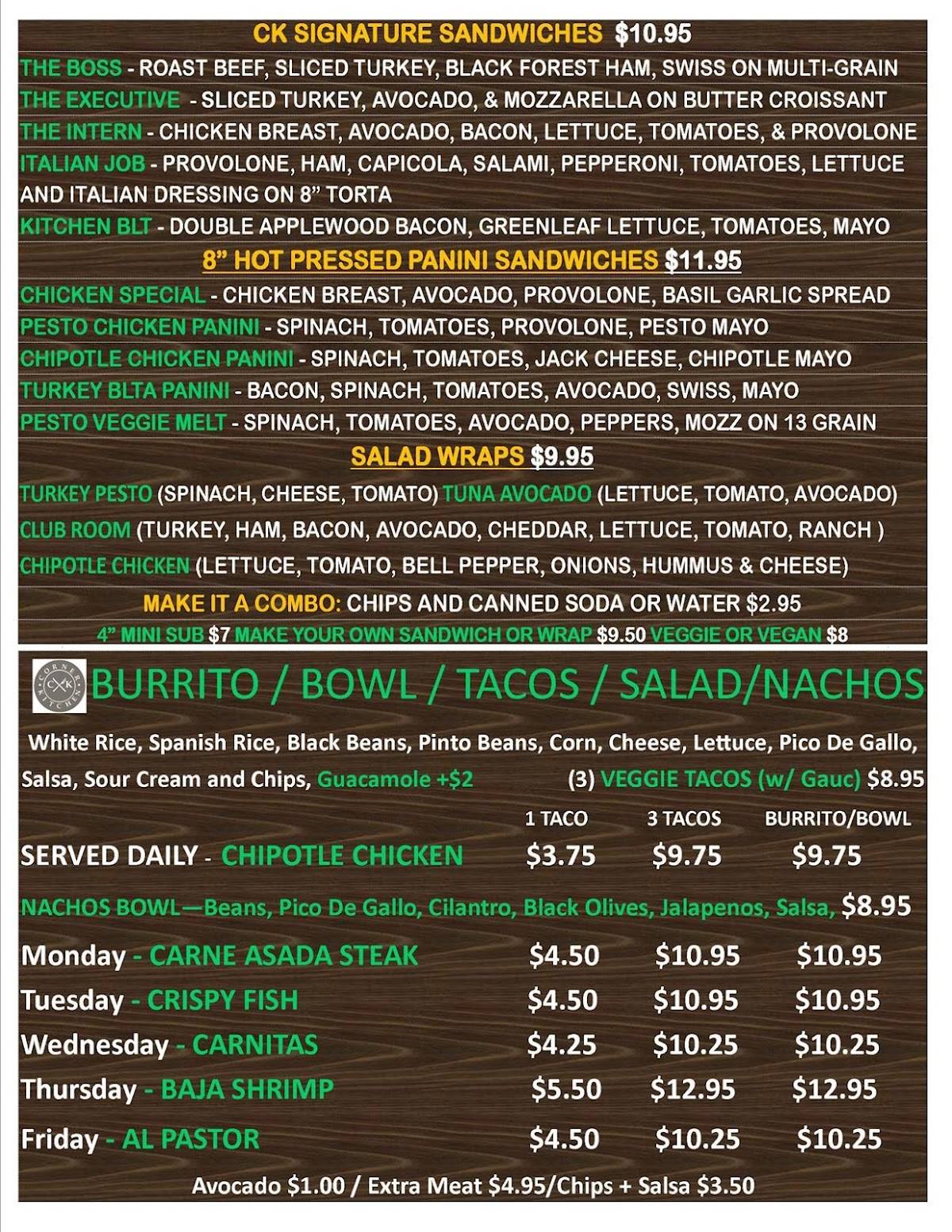 Menu at Corner Kitchen cafe, Long Beach