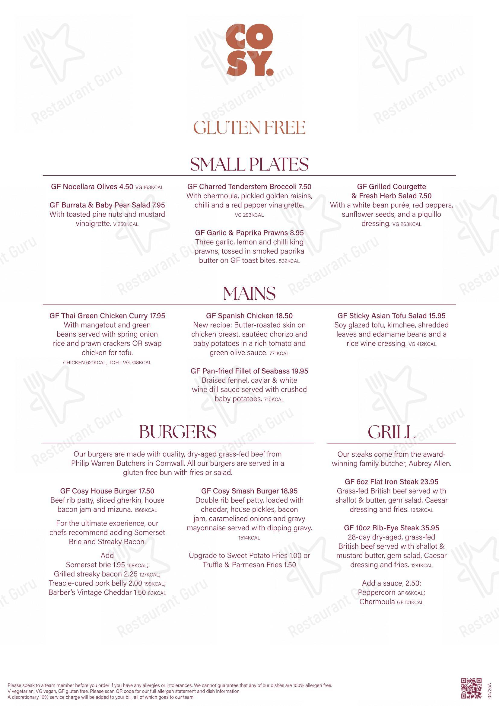 Menu at Cosy Club, Norwich