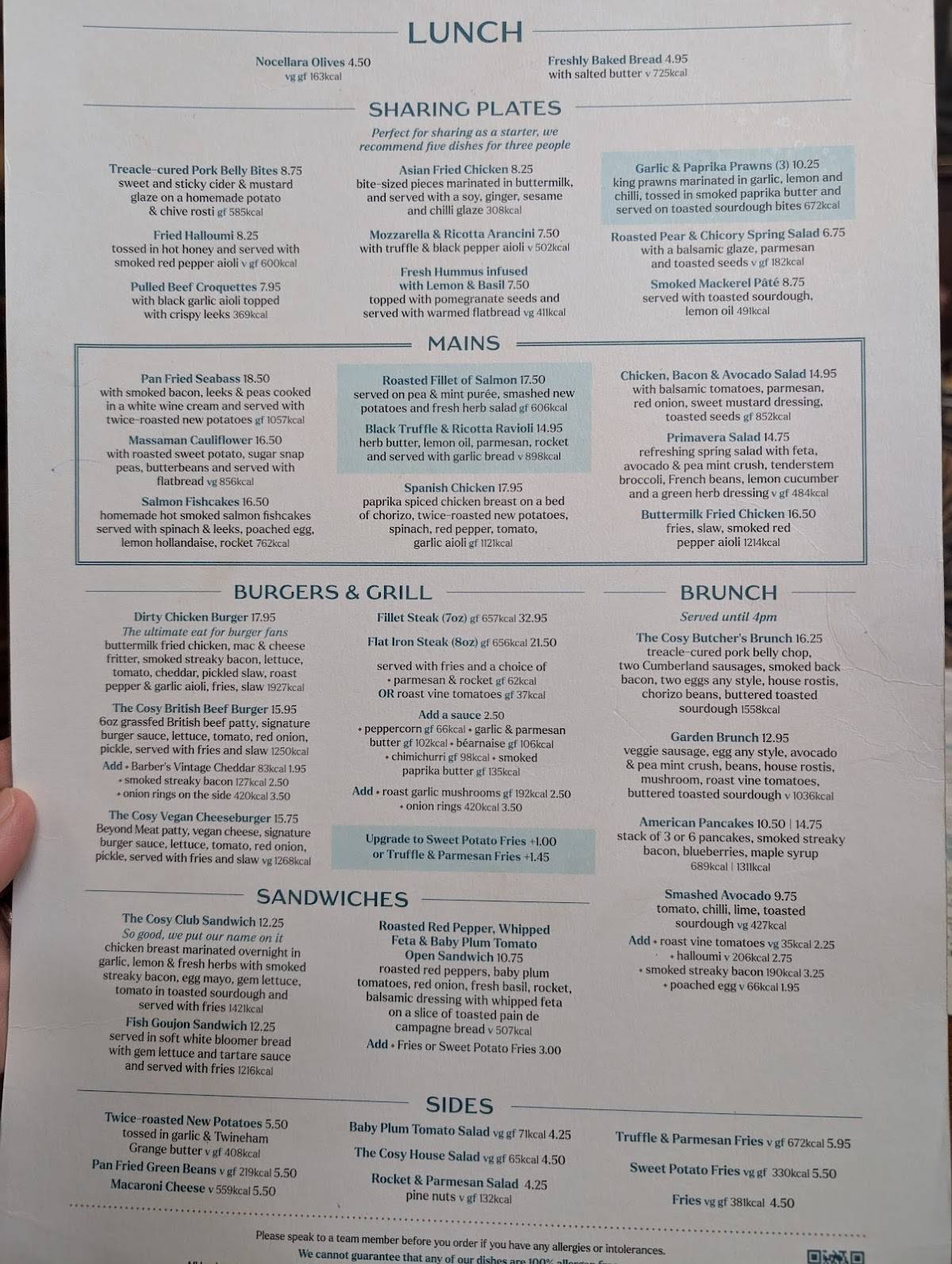 Menu at Cosy Club, Norwich