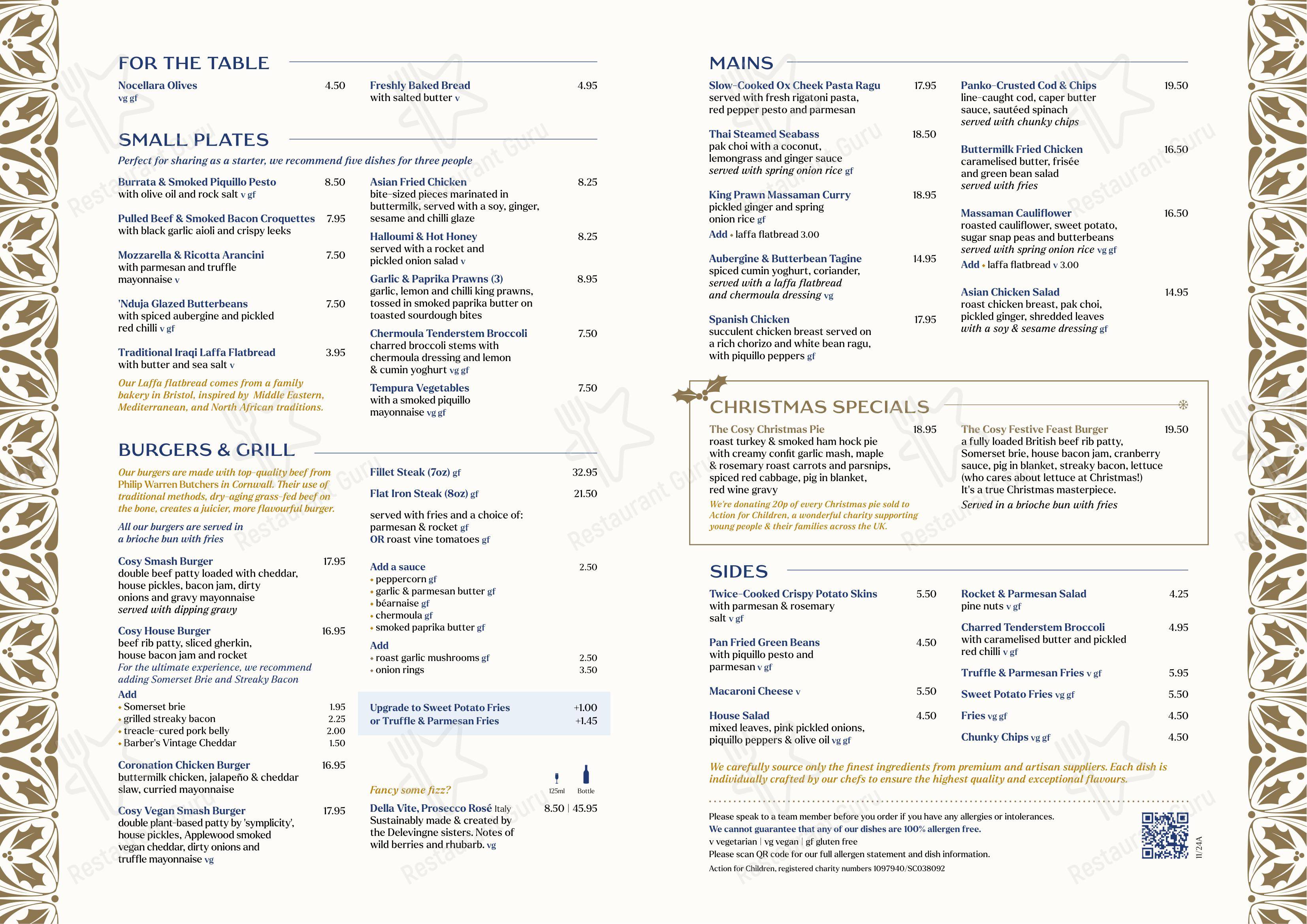 Menu at Cosy Club, York