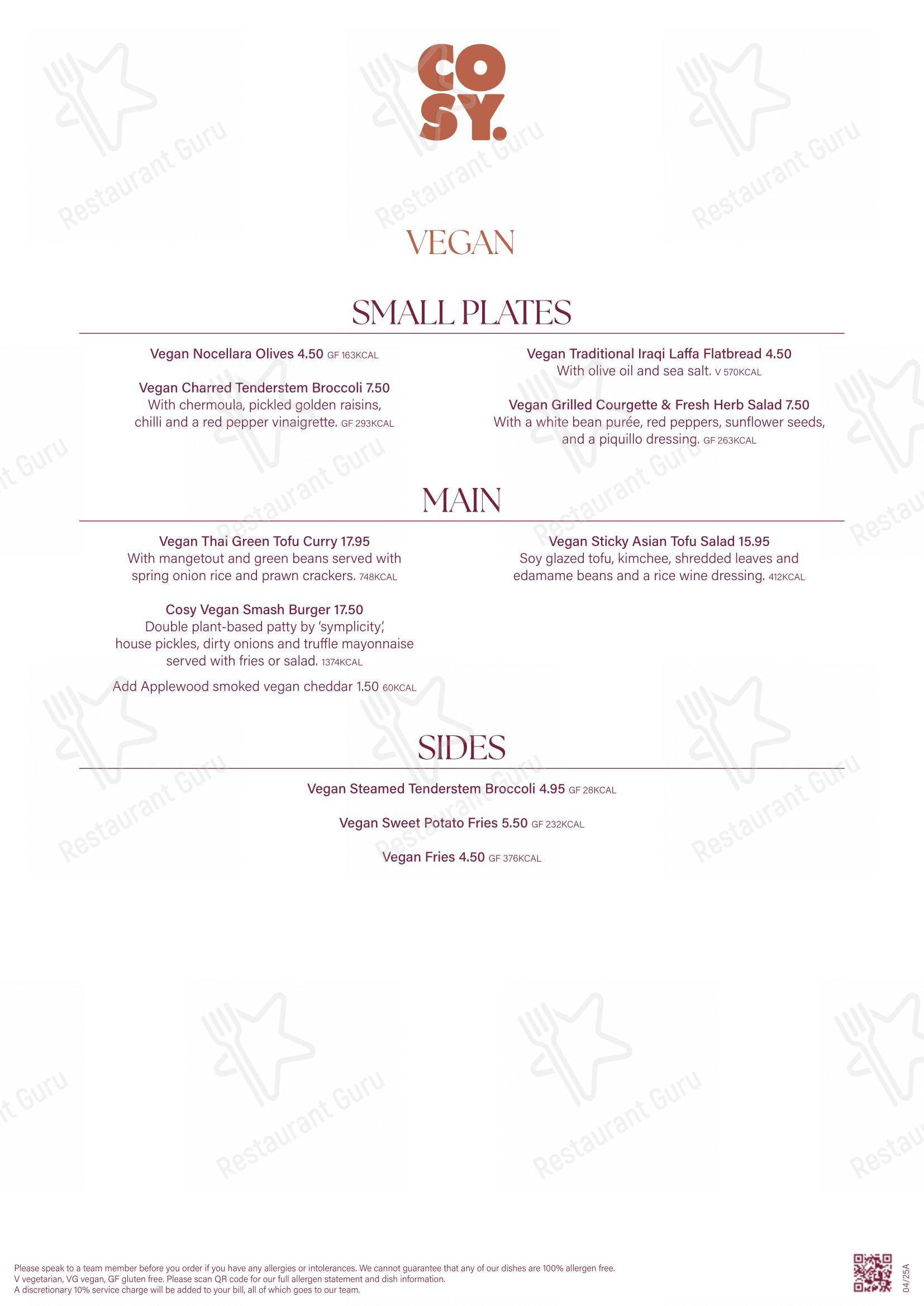 Menu at Cosy Club, Norwich