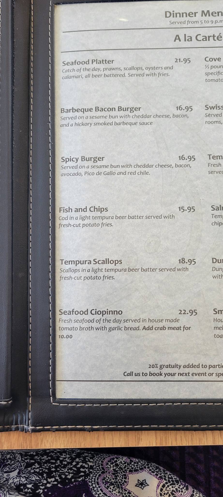 Menu at Cove Azul Bar & Grill, Gualala