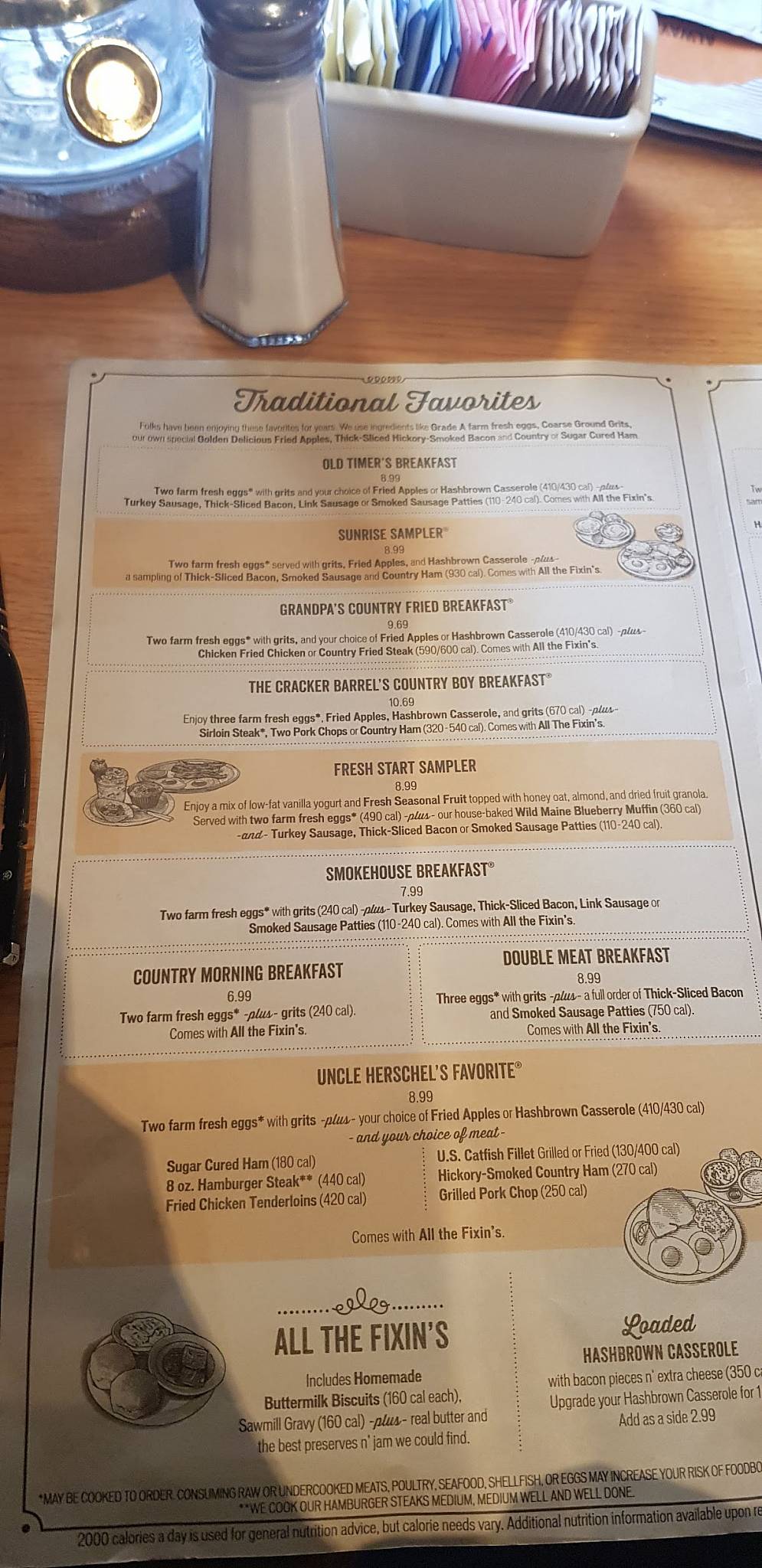 Menu at Cracker Barrel Old Country Store, South Portland