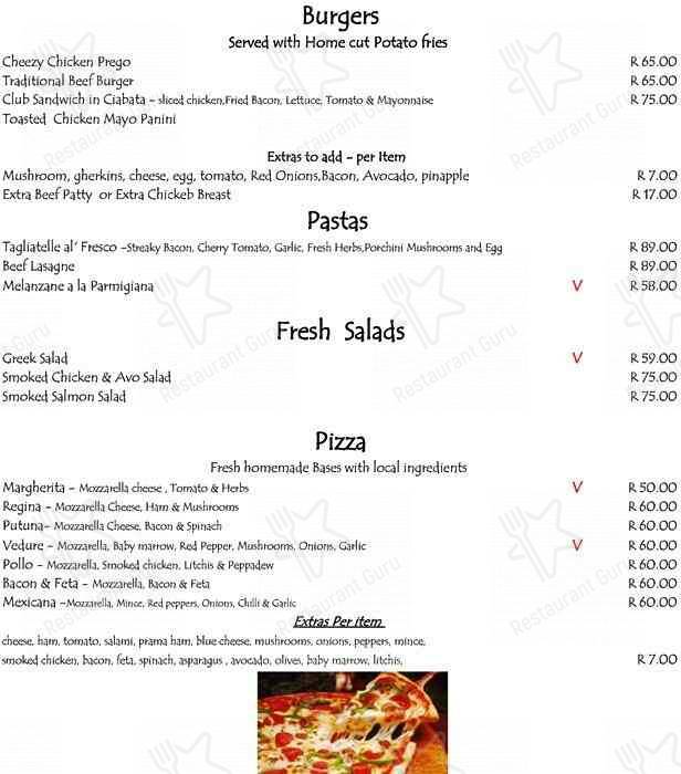 Menu at Cradle Moon Lakeside Game Lodge restaurant, Roodepoort