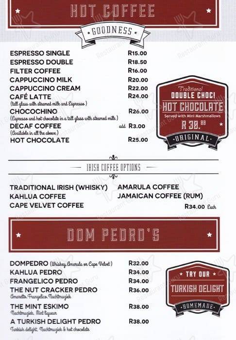 Menu at Crawdaddy's Brooklyn pub & bar, Pretoria, 02